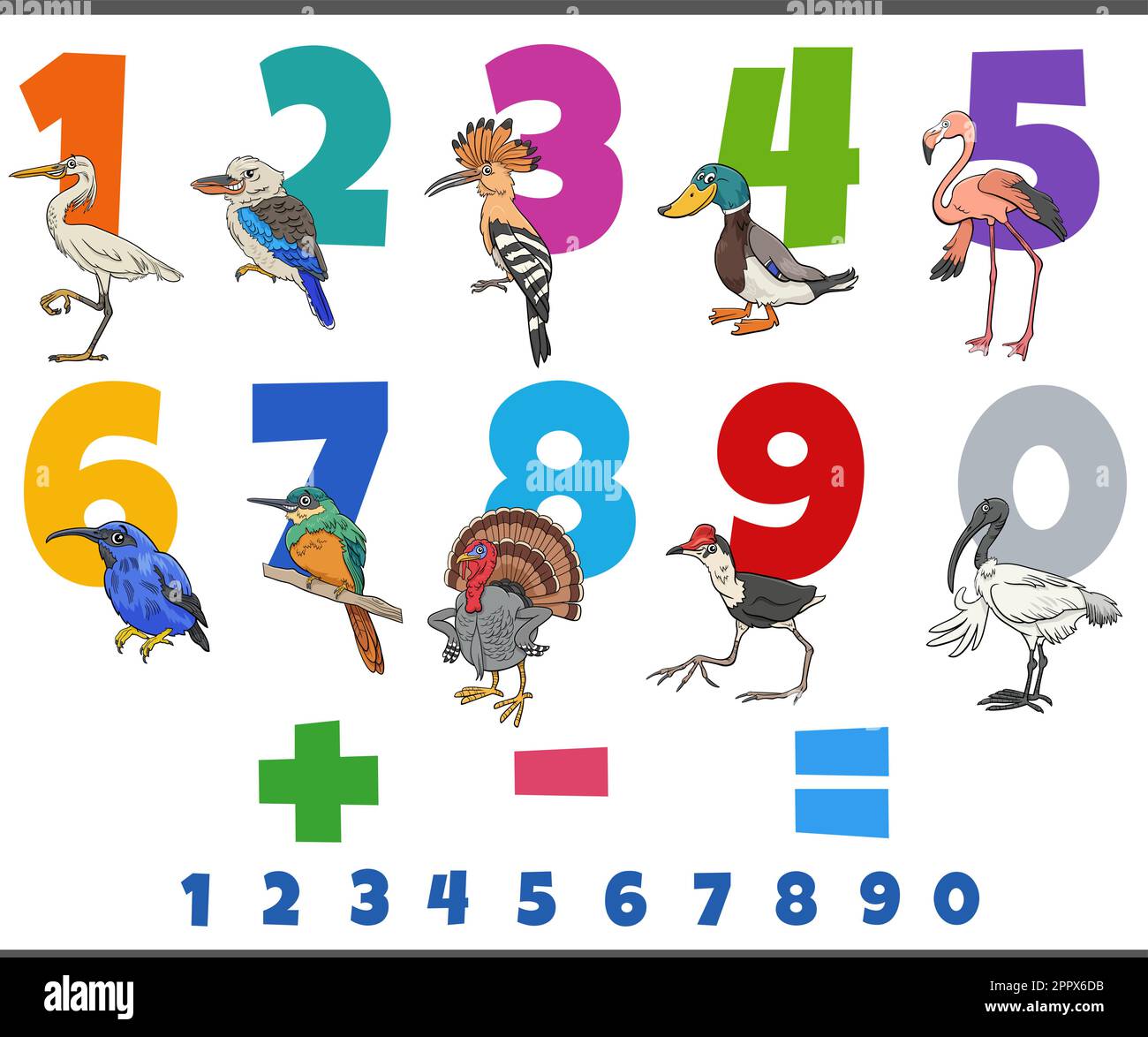 educational numbers set with cartoon birds characters Stock Vector ...