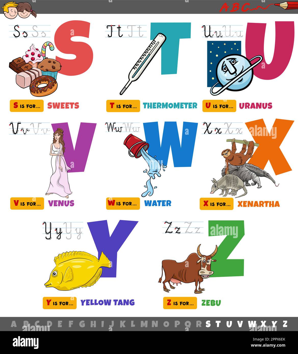 educational cartoon alphabet letters for children set from S to Z Stock ...