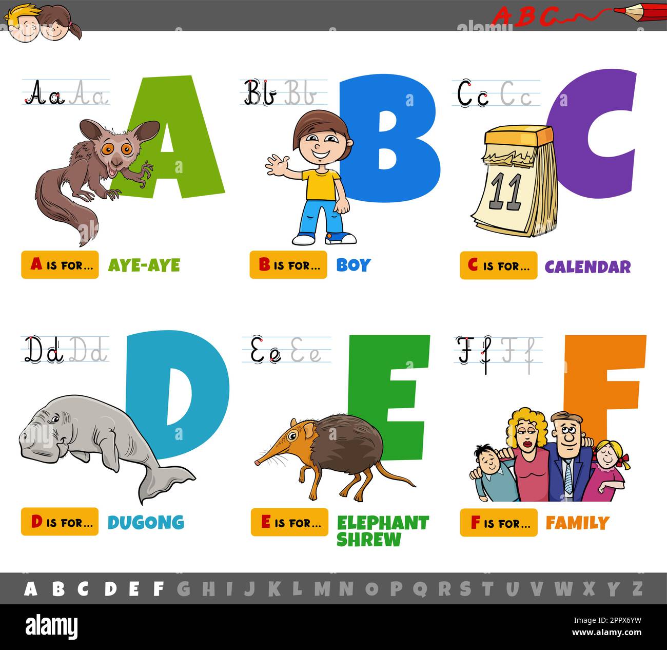 educational cartoon alphabet letters for children from A to F Stock ...