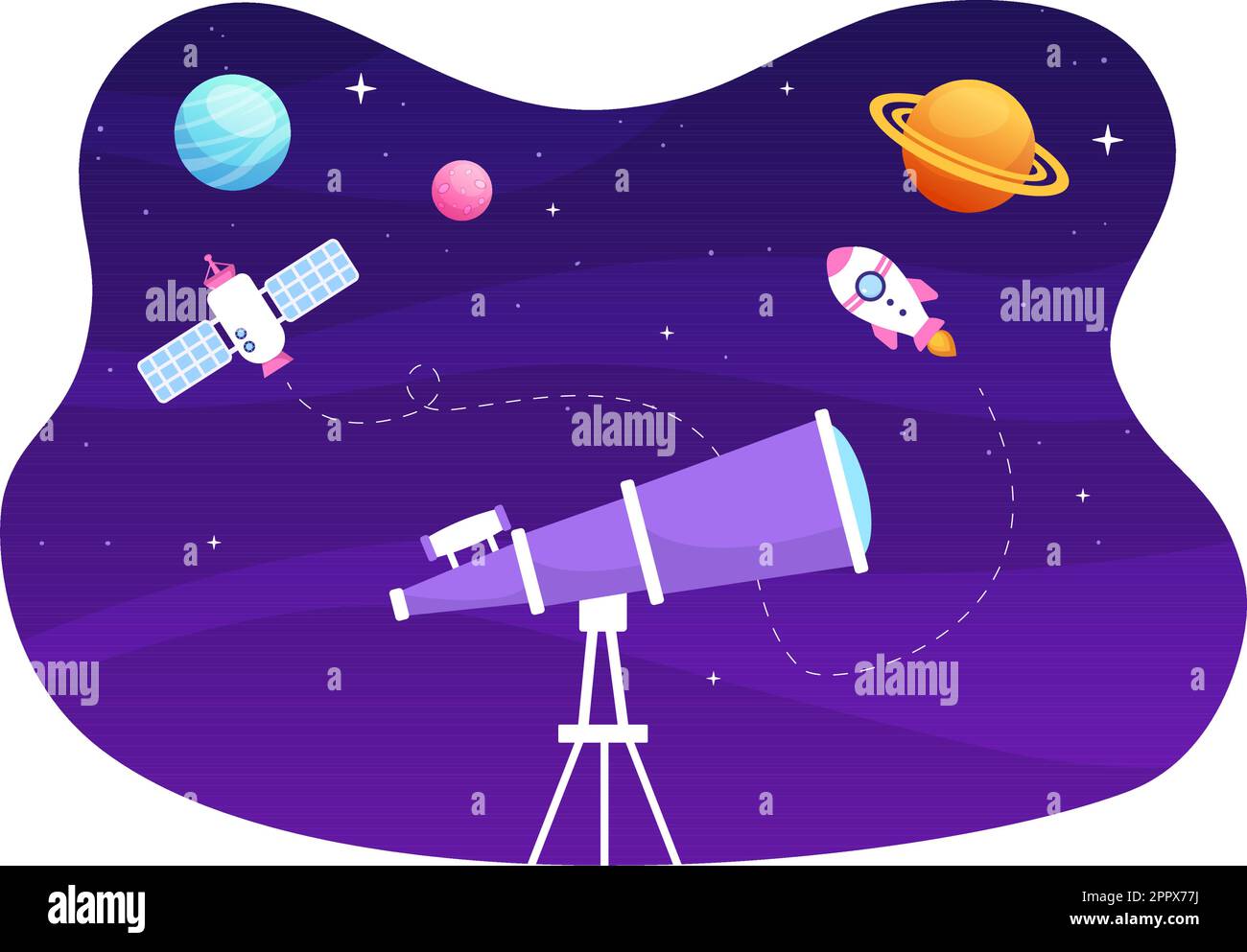 Astronomy Cartoon Illustration with Telescope for Watching Starry Sky ...