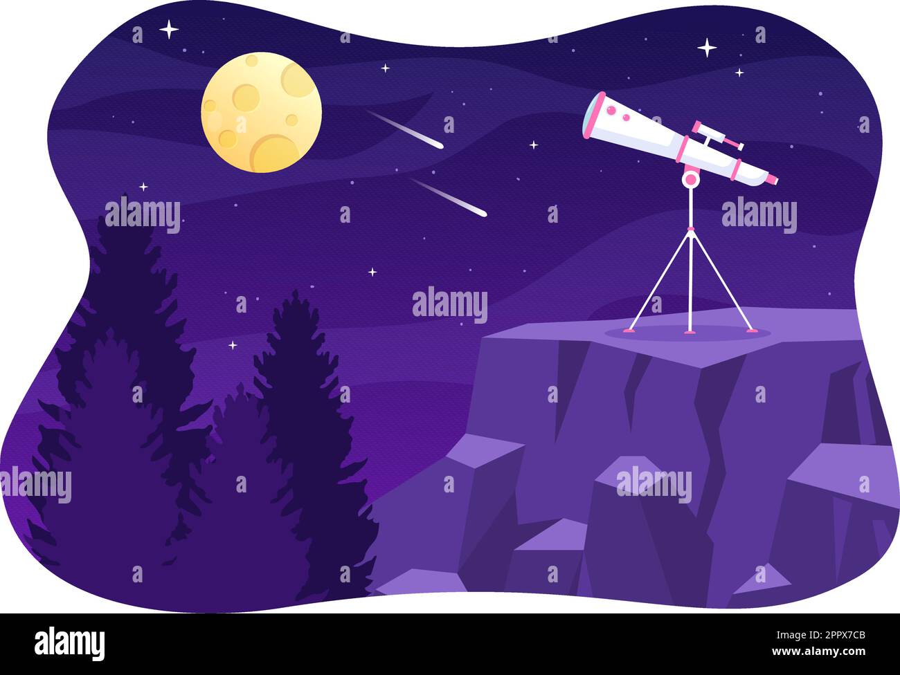 Astronomy Cartoon Illustration with Telescope for Watching Starry Sky ...