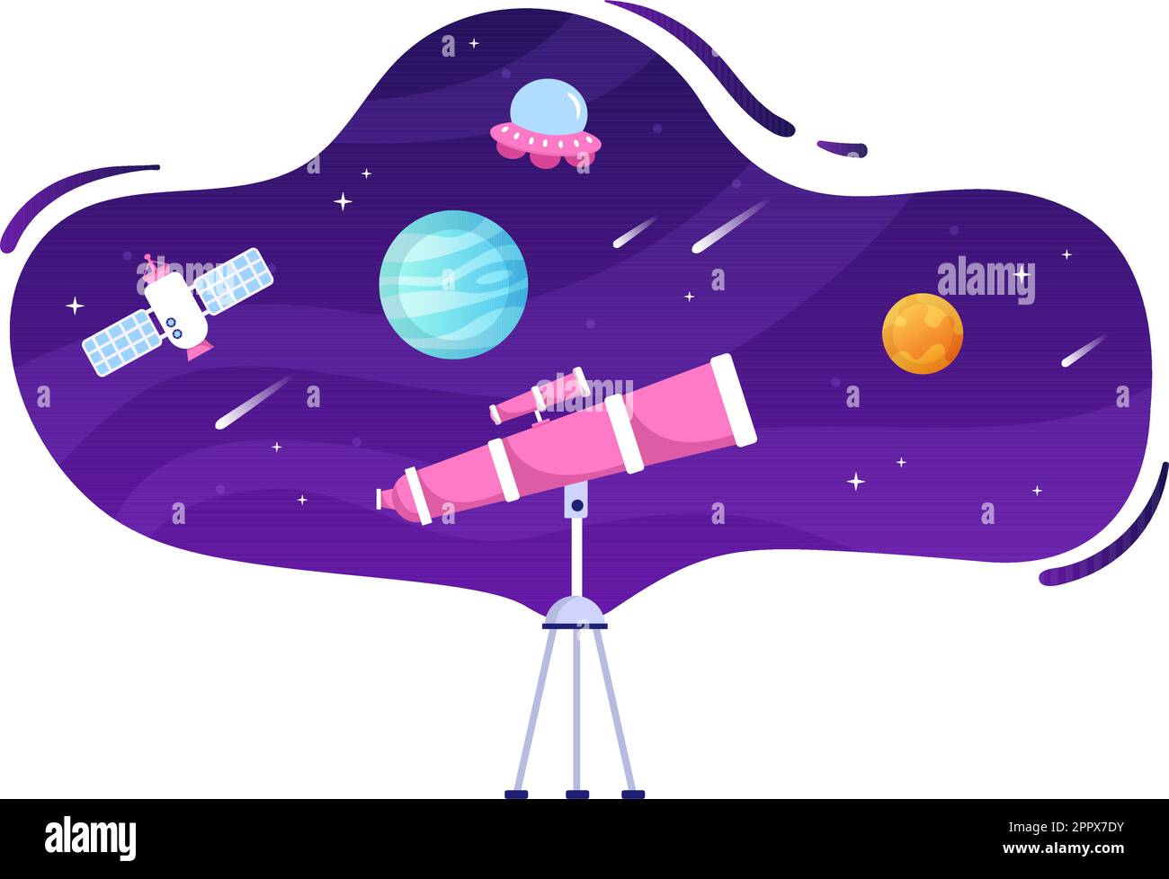 Astronomy Cartoon Illustration with Telescope for Watching Starry Sky ...
