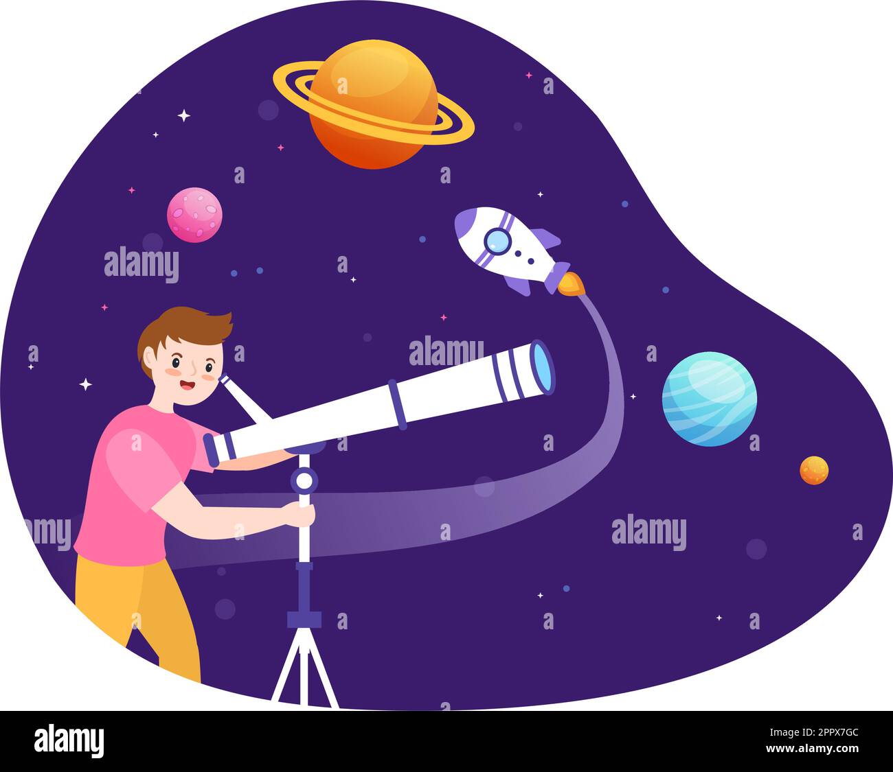 Astronomy Cartoon Illustration with People Watching Night Starry Sky ...