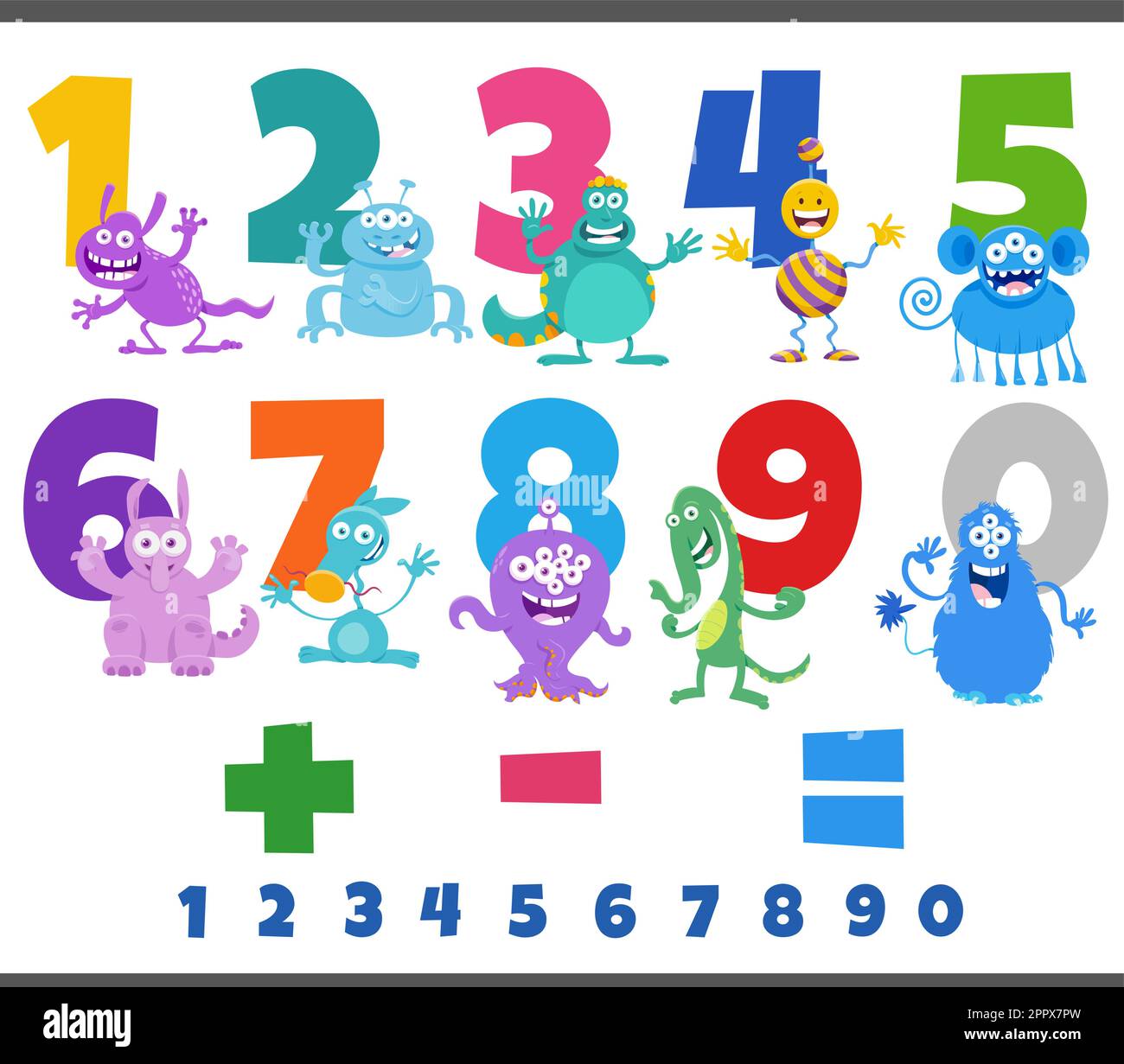 educational numbers set with fantasy monsters characters Stock Vector ...
