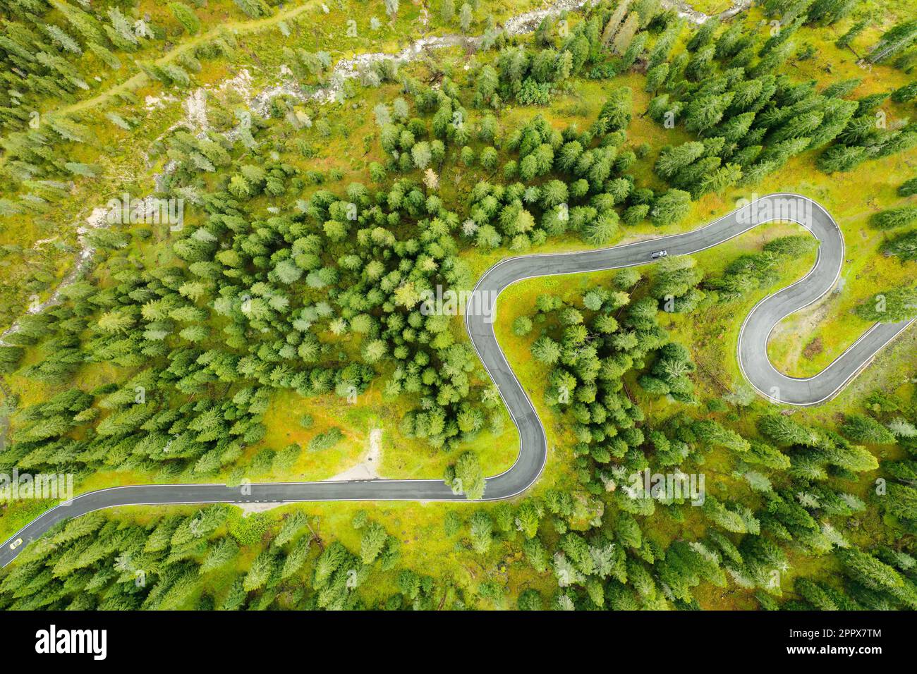 Cars driving along the renowned Snake Road, traversing the vibrant and ...