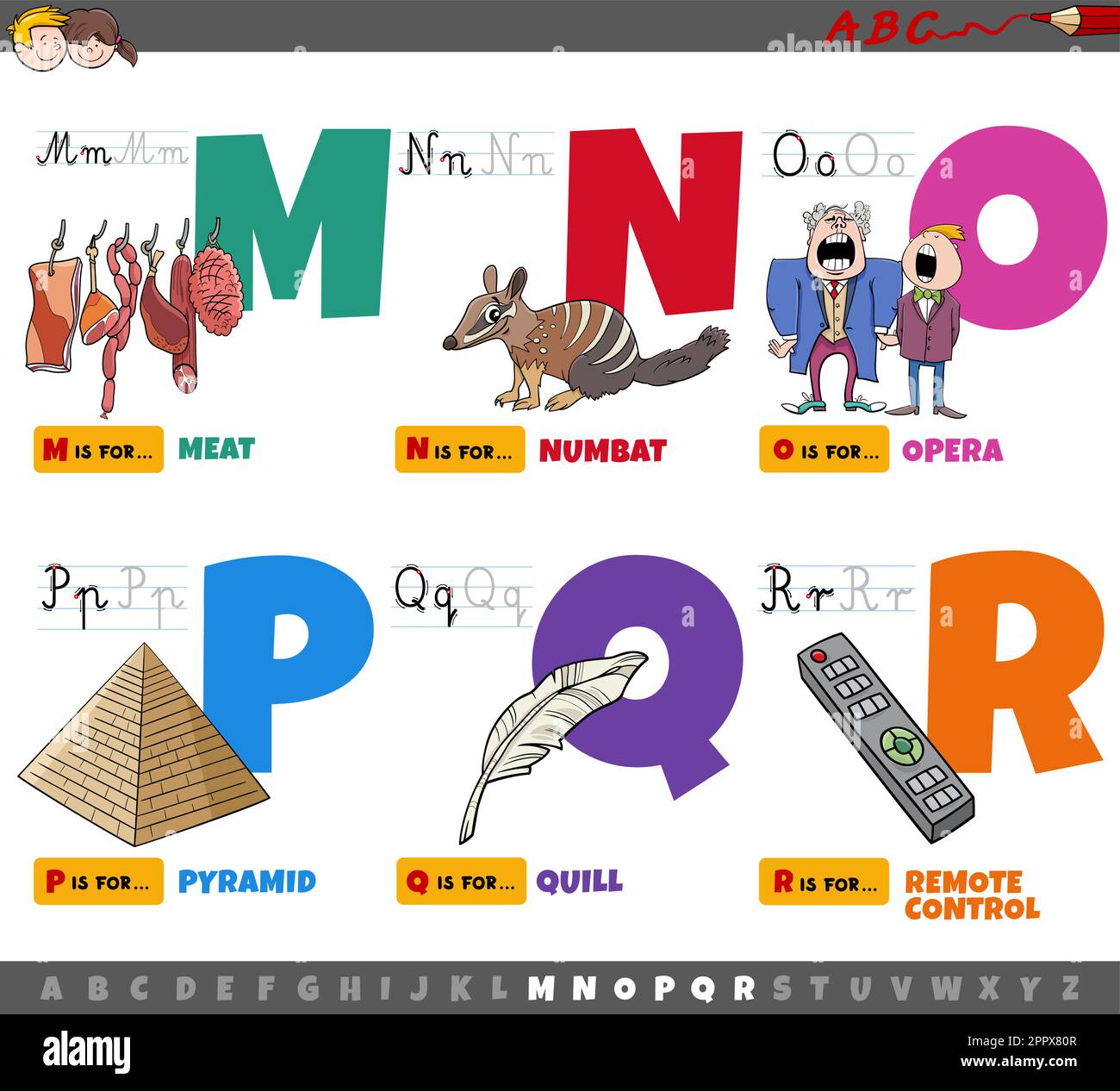 educational cartoon alphabet letters for children from M to R Stock ...