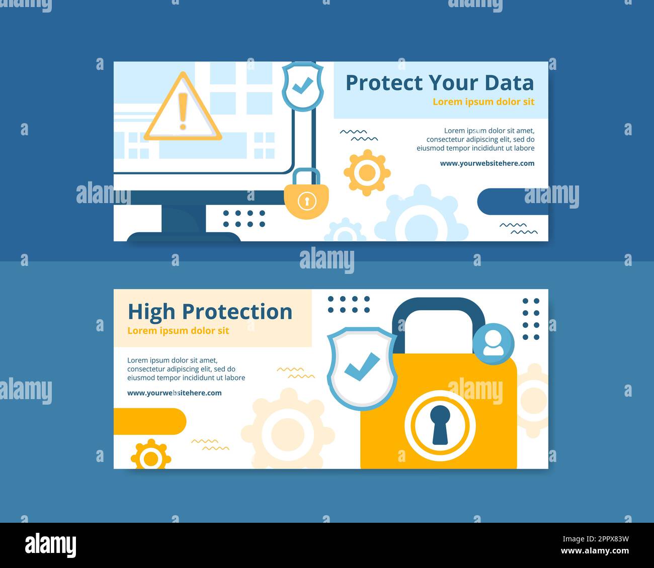 Data Privacy Horizontal Banner Template Flat Cartoon Background Vector ...