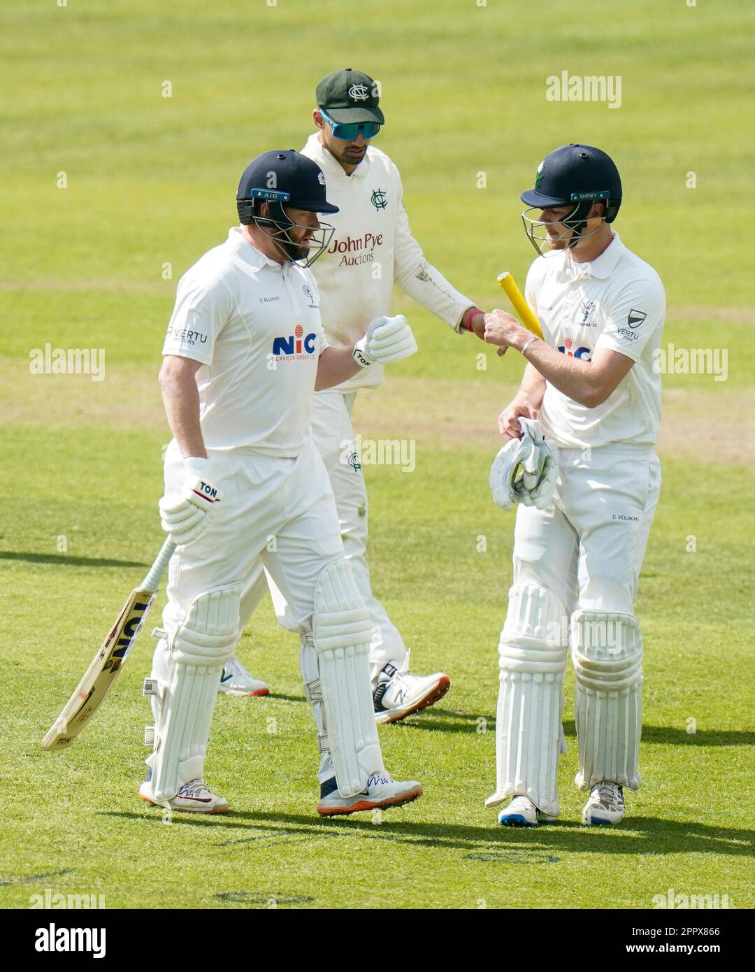 Yorkshire's Jonny Bairstow (left) and Finlay Bean at the lunch break on ...