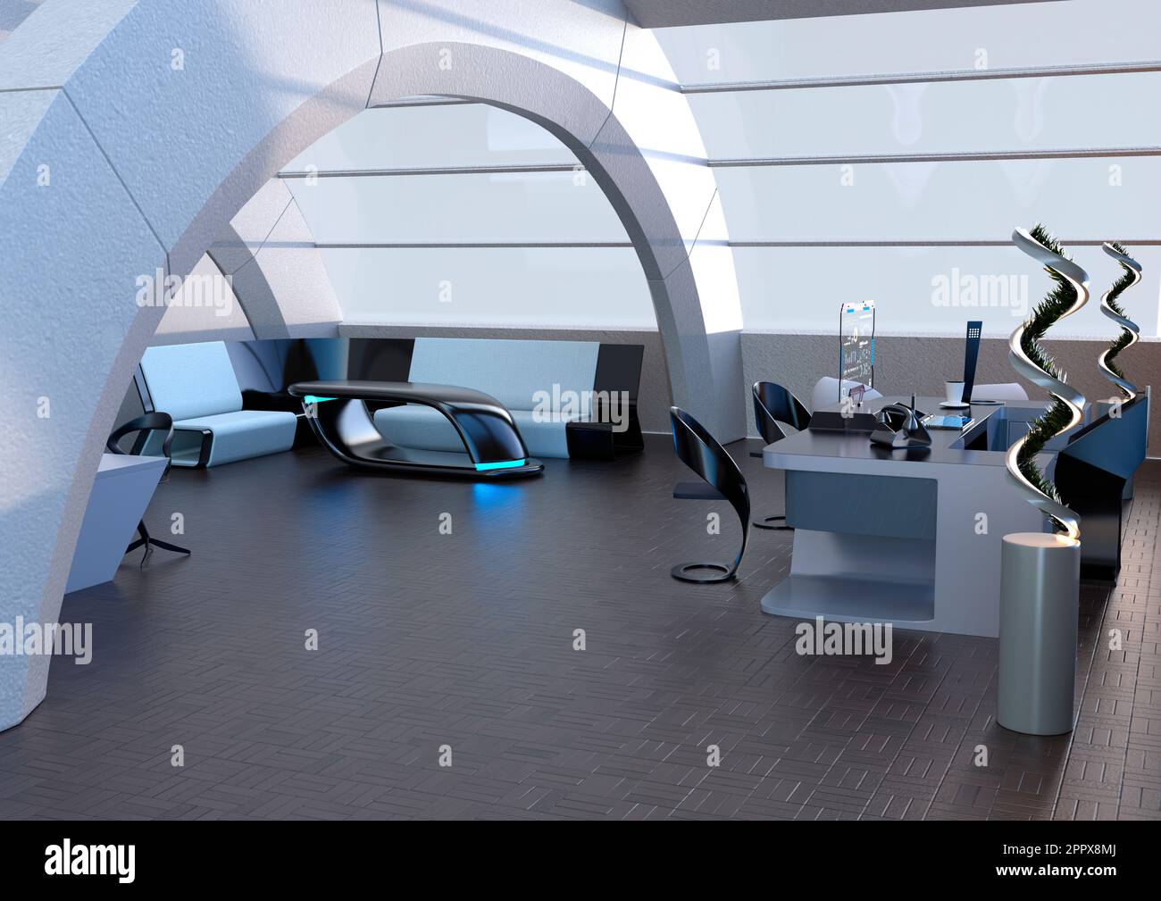3D rendering of a futuristic office interior Stock Photo - Alamy
