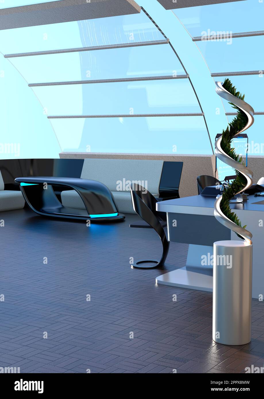 3D rendering of a futuristic office interior Stock Photo - Alamy