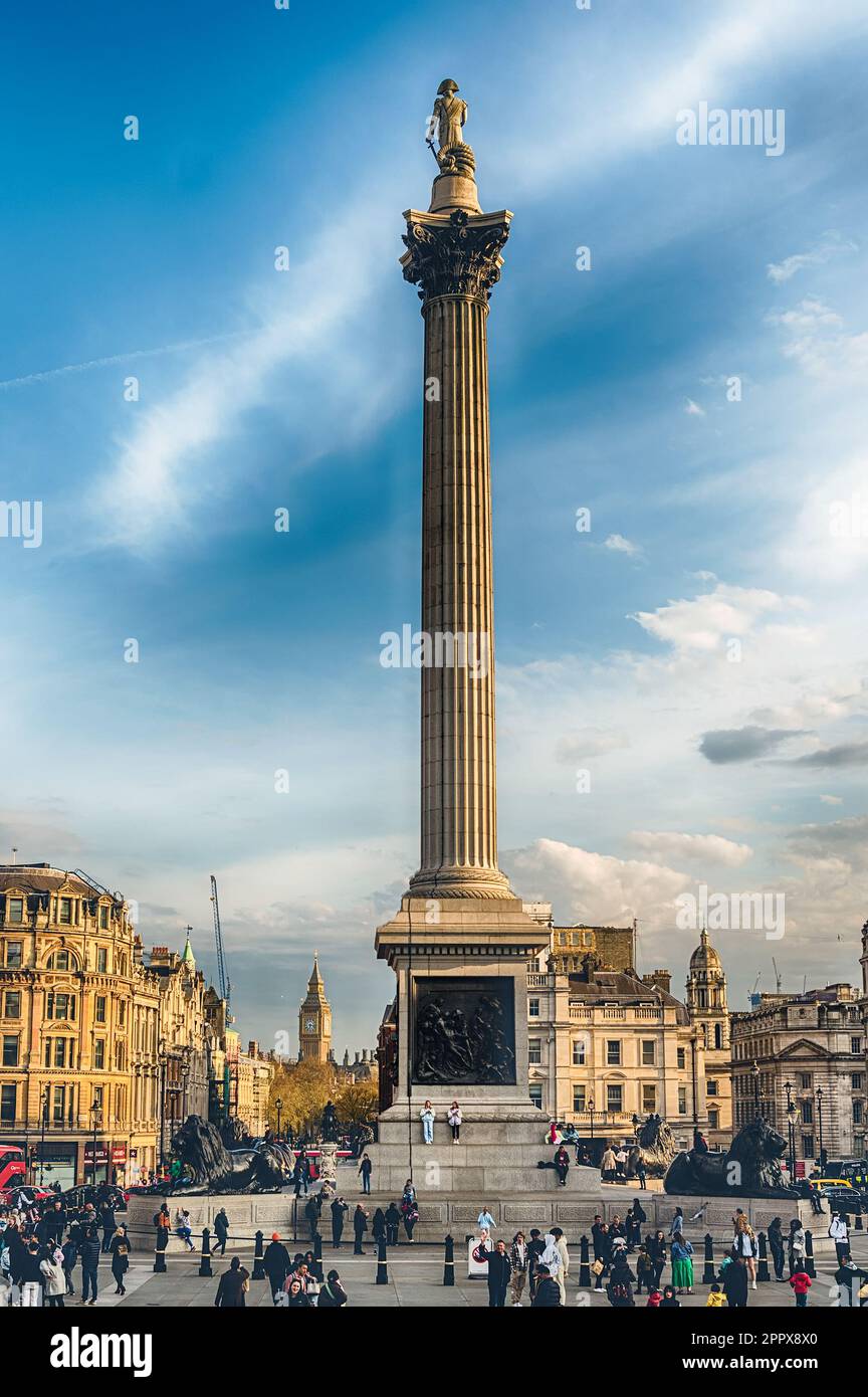 LONDON - APRIL 11, 2022: Nelson's Column, iconic monument in Trafalgar ...