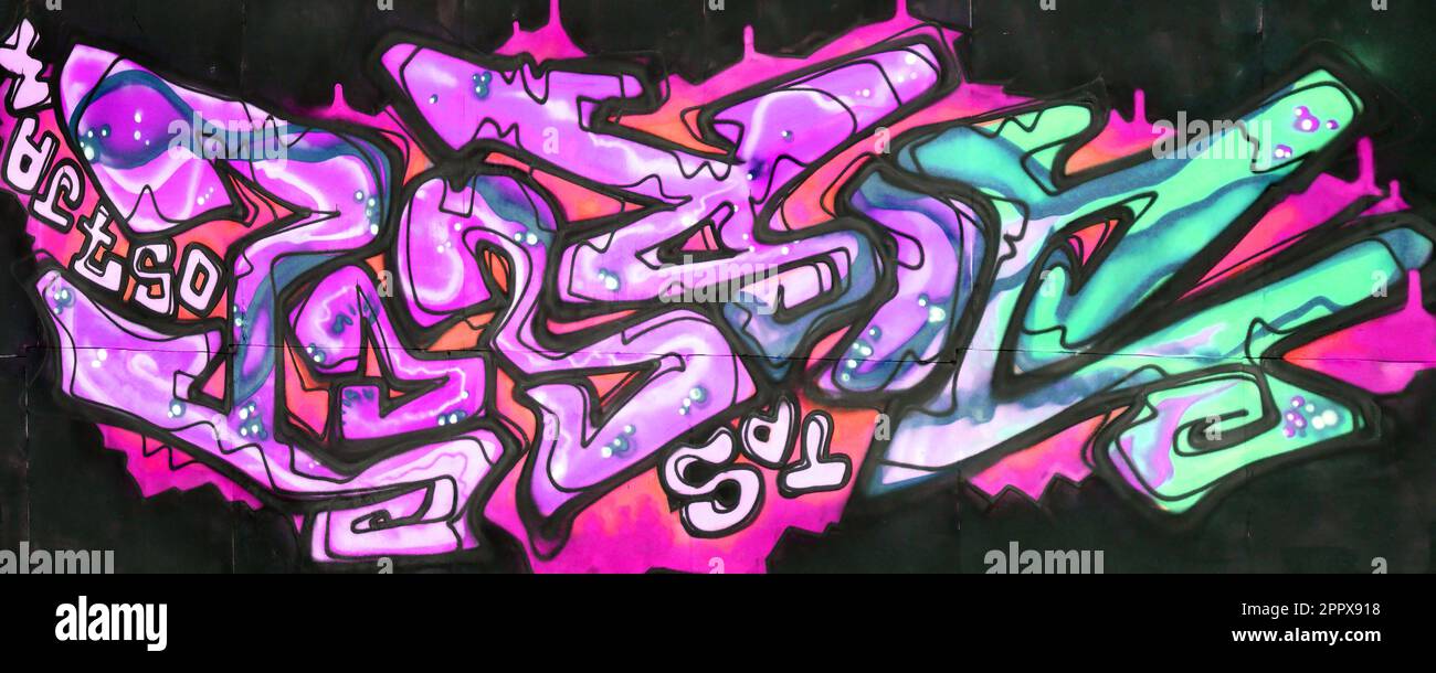 Colorful background of graffiti painting artwork with bright aerosol ...