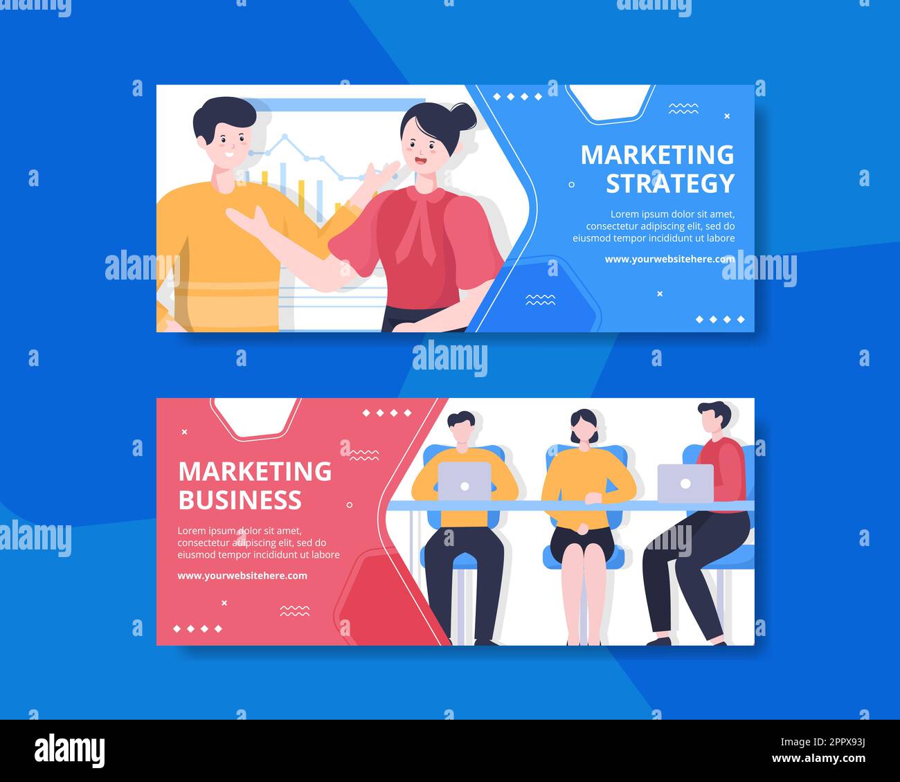 Marketing Horizontal Banner Template Flat Cartoon Background Vector ...