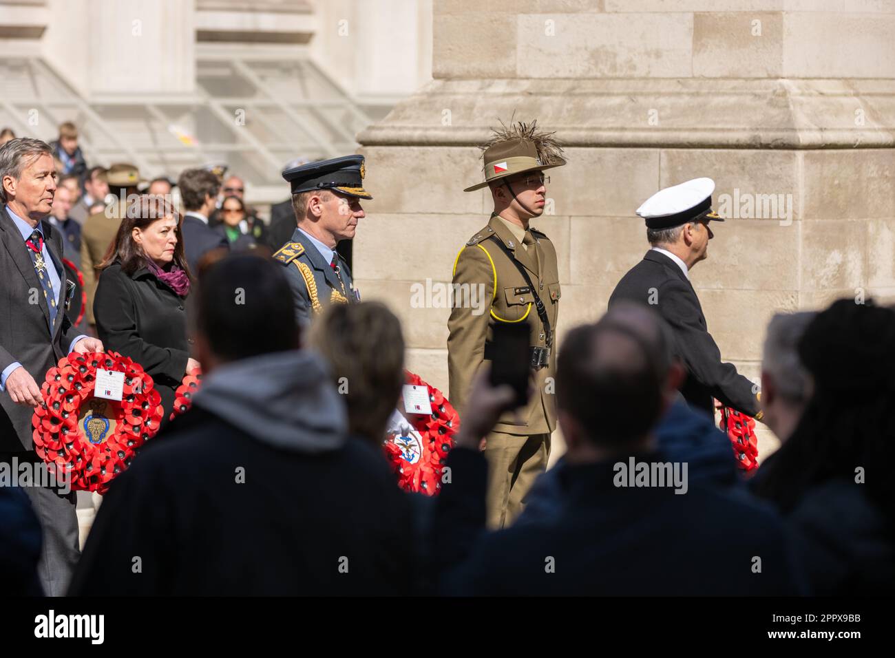 London, UK. 25th Apr, 2023. ANZAC day commemoration at the Cenotaph ...
