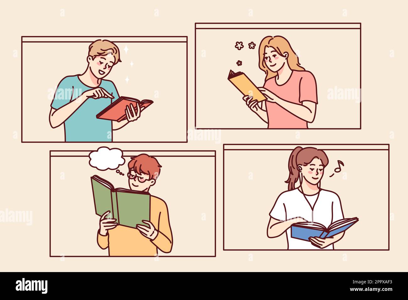 Cartoon books happy hi-res stock photography and images - Alamy