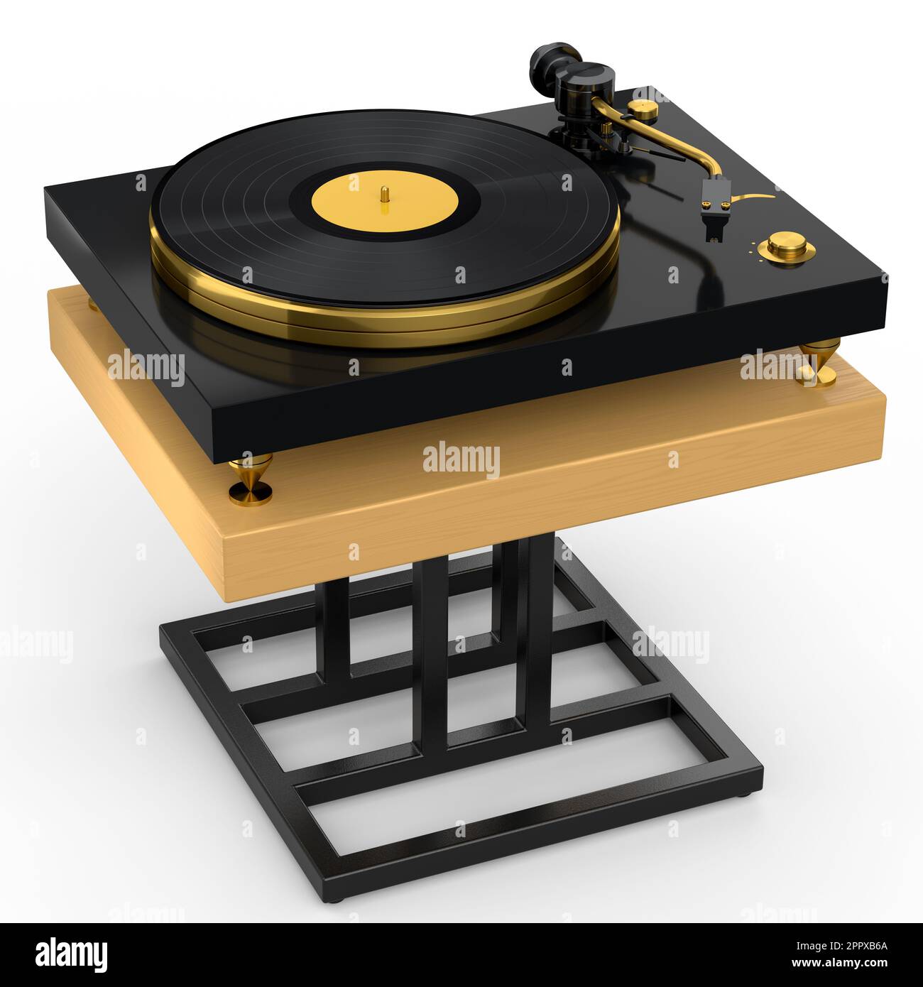 HiFi system with DJ turntable and amplifier on stand for home theater ...