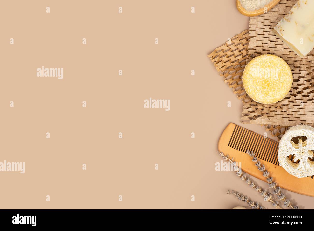 Sustainable solid shampoo bar and wooden comb lying on a Honeycomb ...