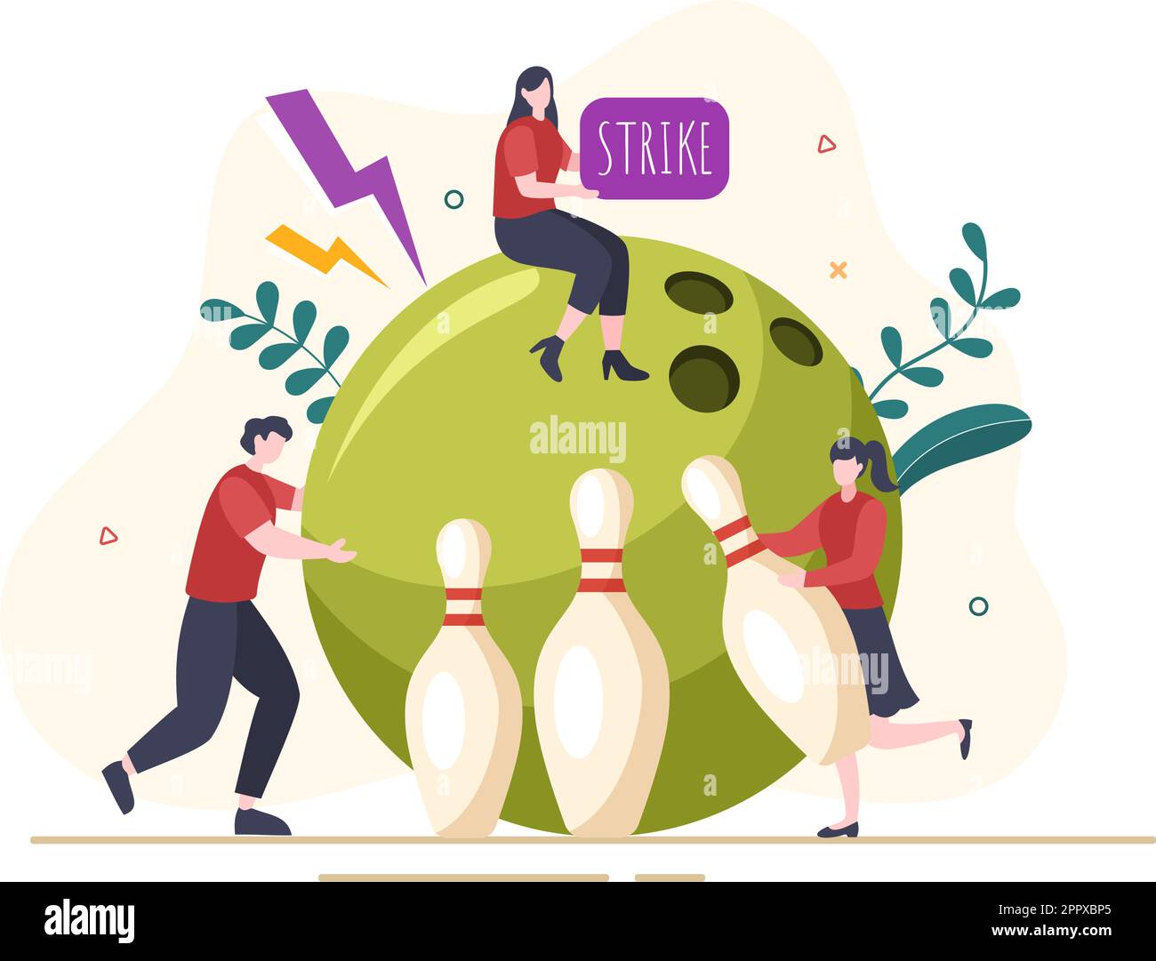 People Play Bowling Game Hand Drawn Cartoon Flat Design Illustration ...
