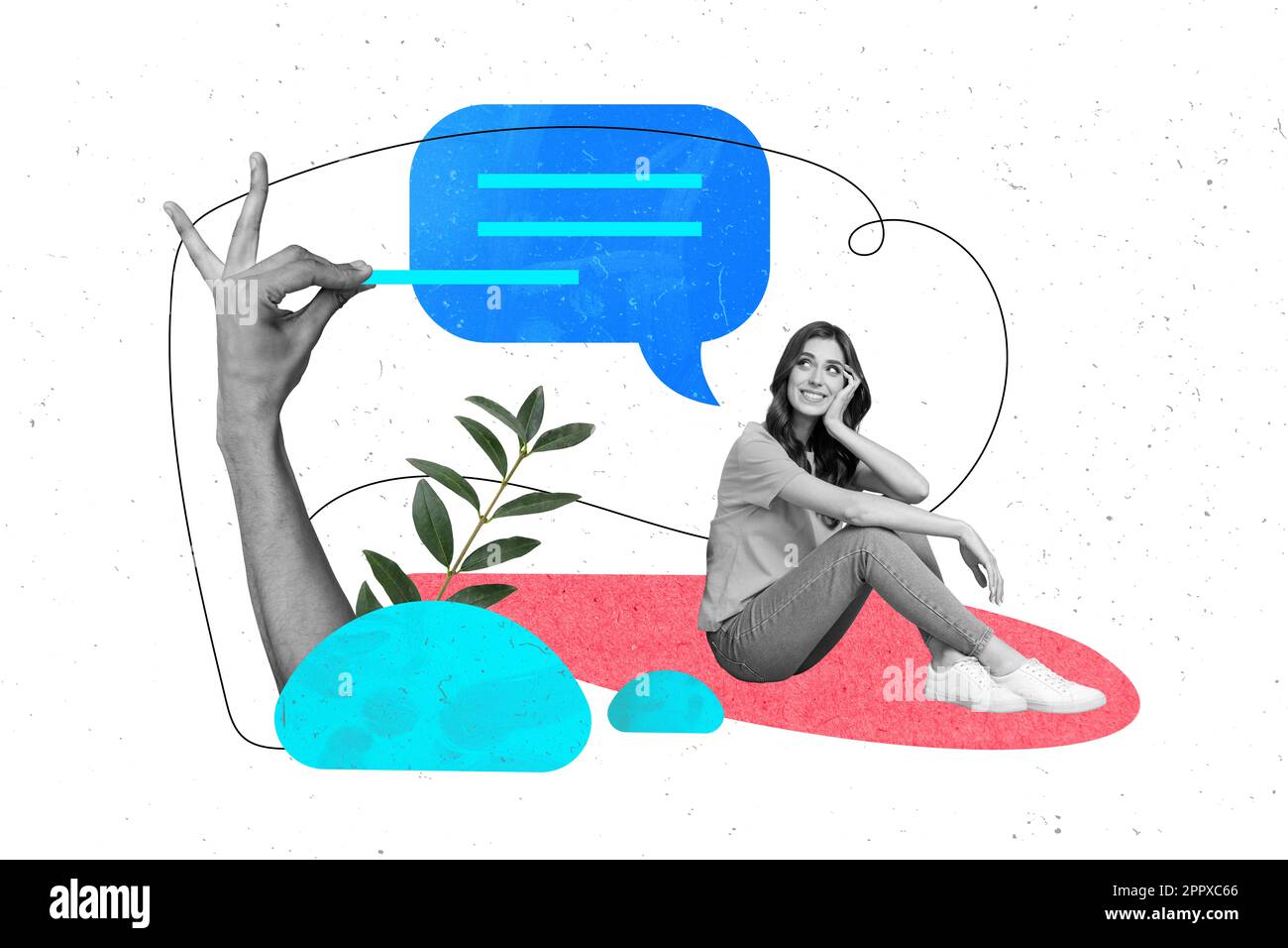 Advert drawing image collage of young lady looking at speech bubble ...