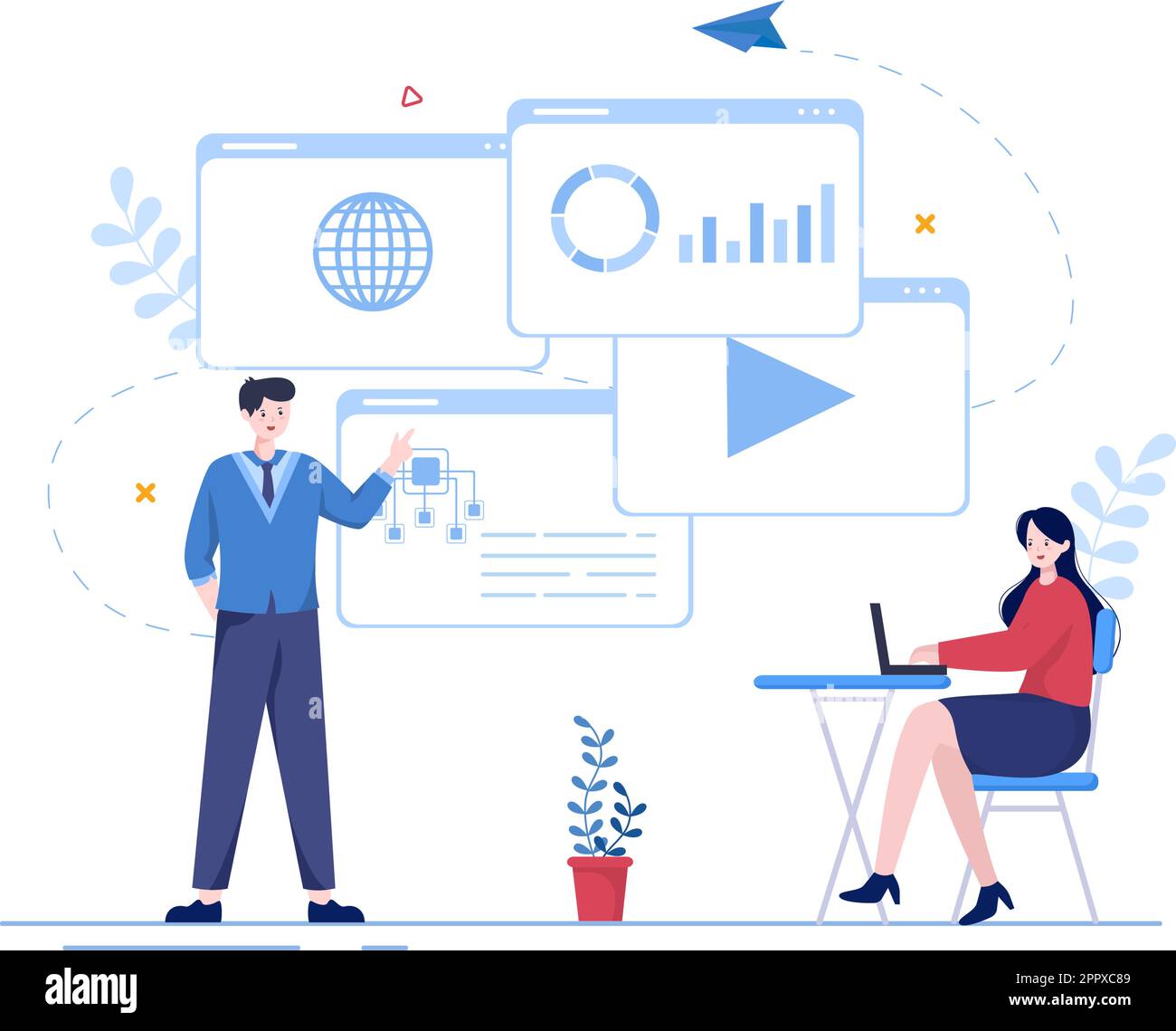 Isp Or Internet Service Provider Cartoon Illustration With Keywords And Icons For Intranet