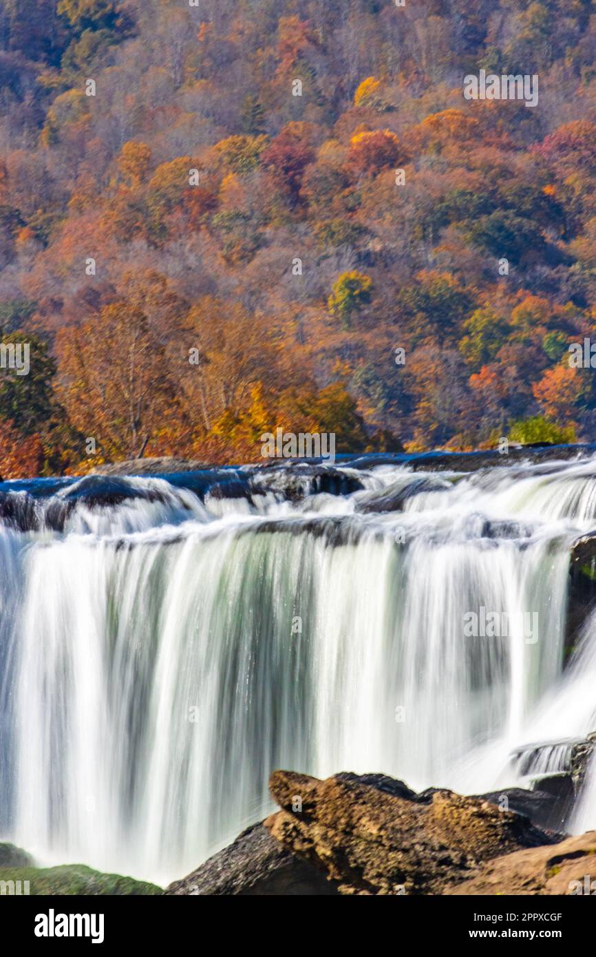 A majestic waterfall cascades into a serene body of water surrounded by ...