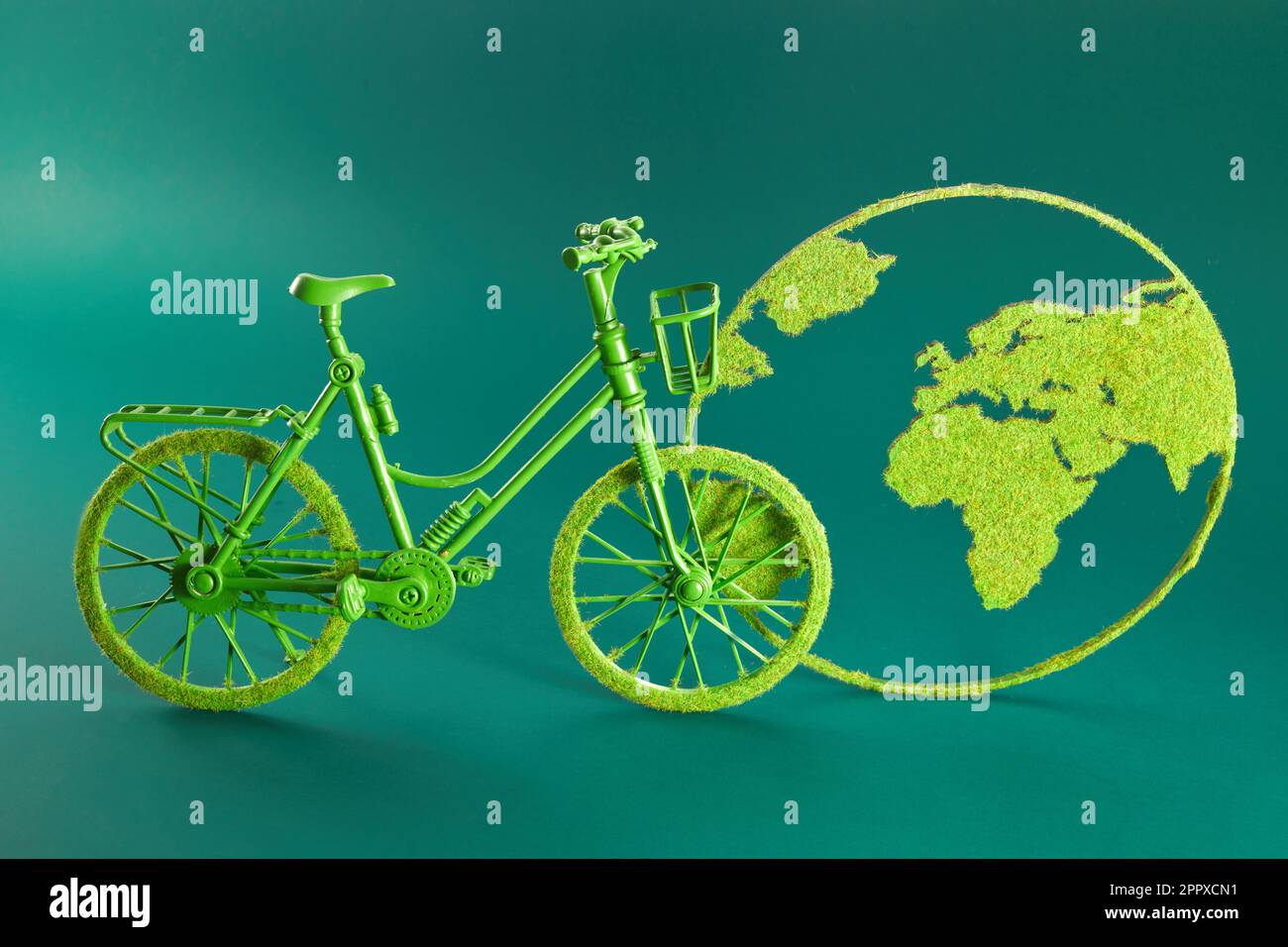 World Bicycle Day. Green bicycle and world. Environment preserve Stock ...