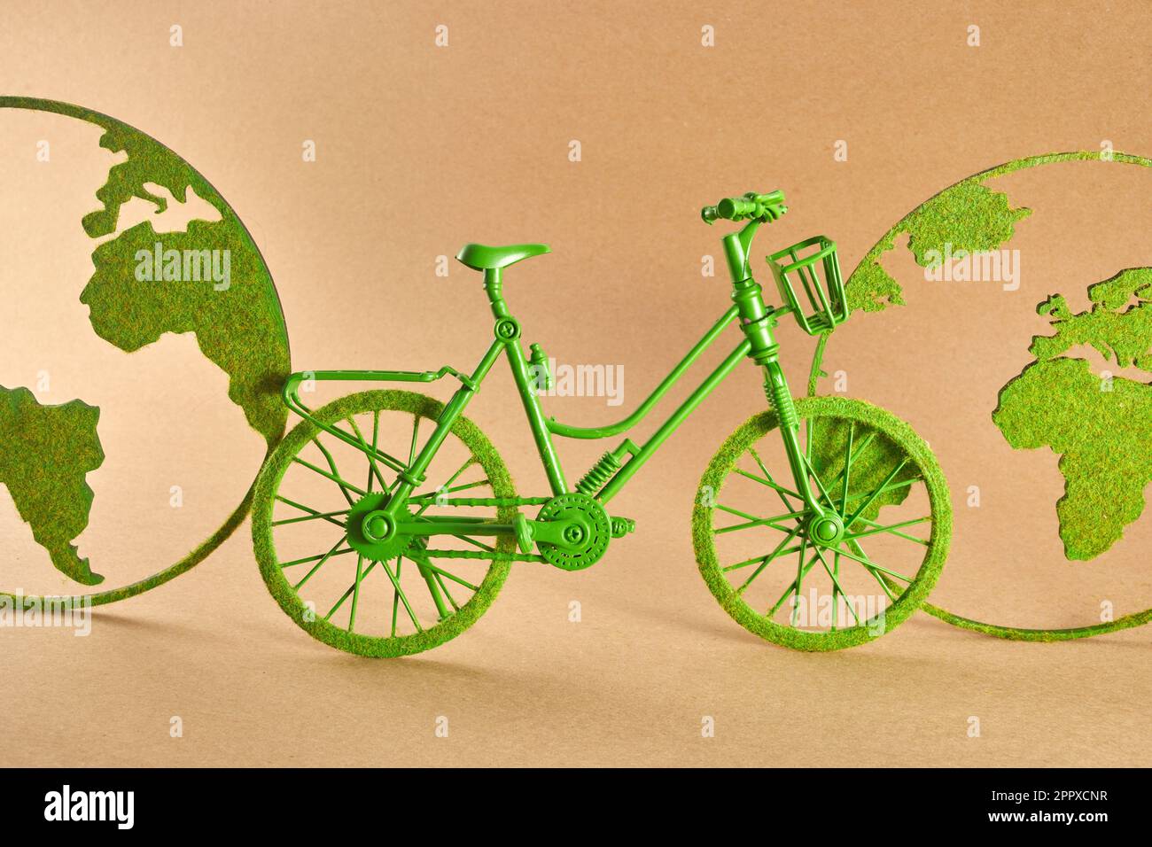 World Bicycle Day. Green bicycle and world. Environment preserve Stock ...