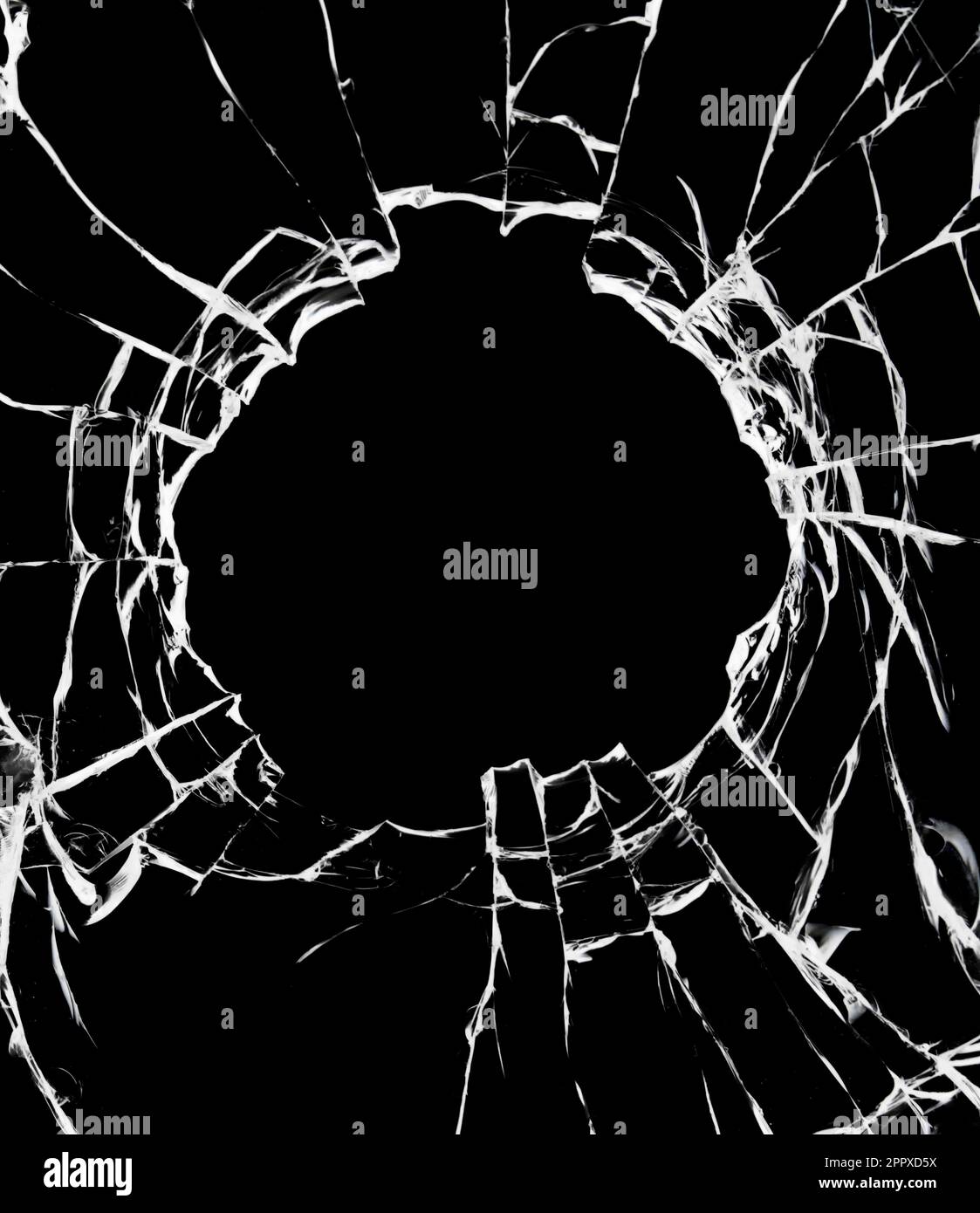 Cracked broken glass on a black background. Texture of a damaged window ...