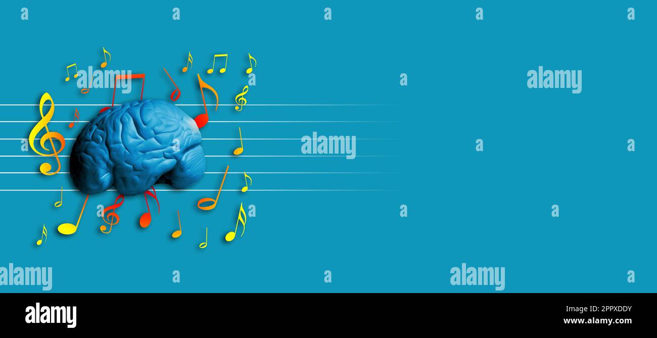 human brain and music notes backdrop Stock Photo - Alamy