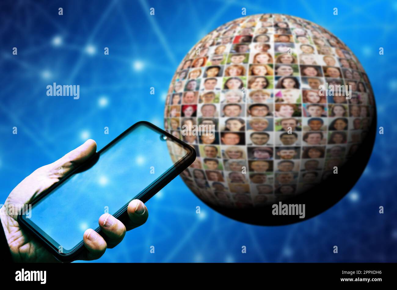 sphere with people faces, social media concept Stock Photo - Alamy
