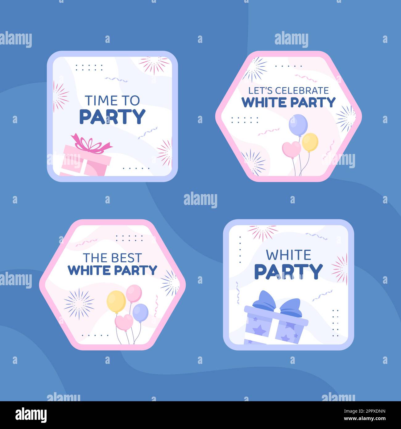 White Party Label Template Hand Drawn Cartoon Background Vector