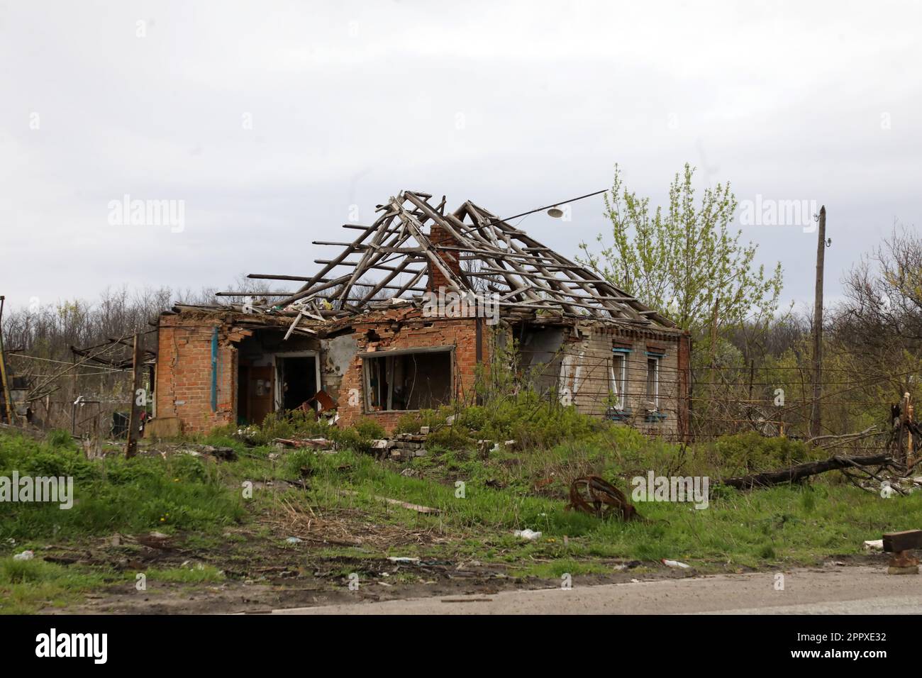 DOLYNA, UKRAINE - APRIL 22, 2023 - The consequences of shelling by ...