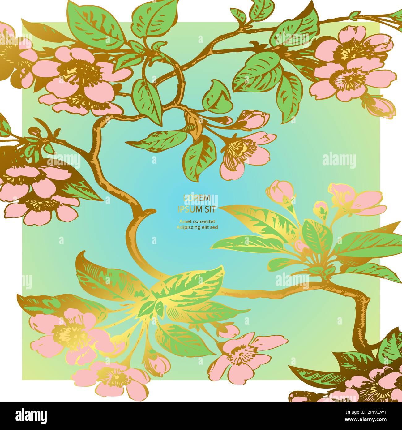 Vintage label sakura flowers hi-res stock photography and images - Alamy