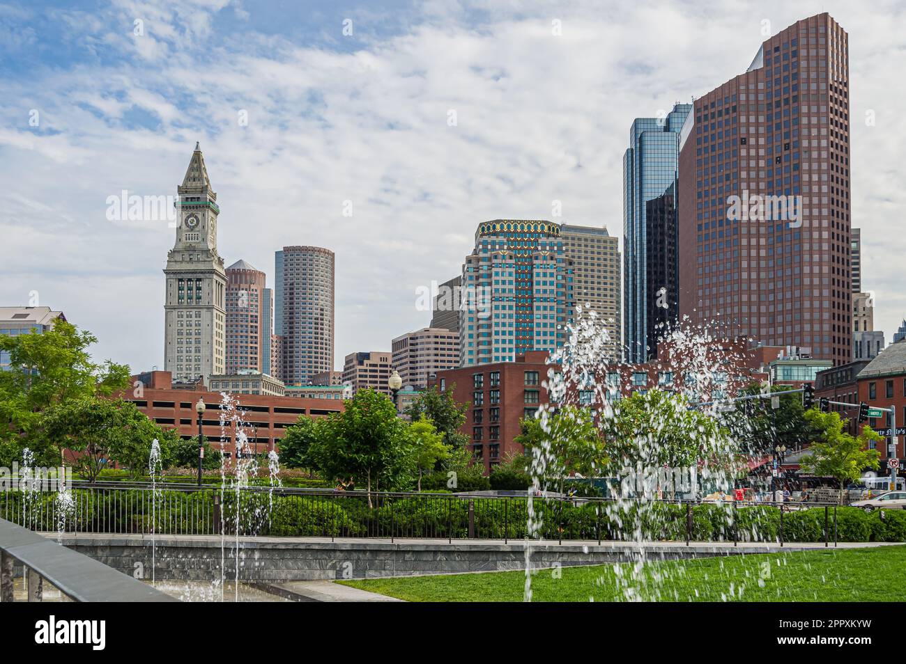 The skyline of the Boston Financial District with the historic Custom ...