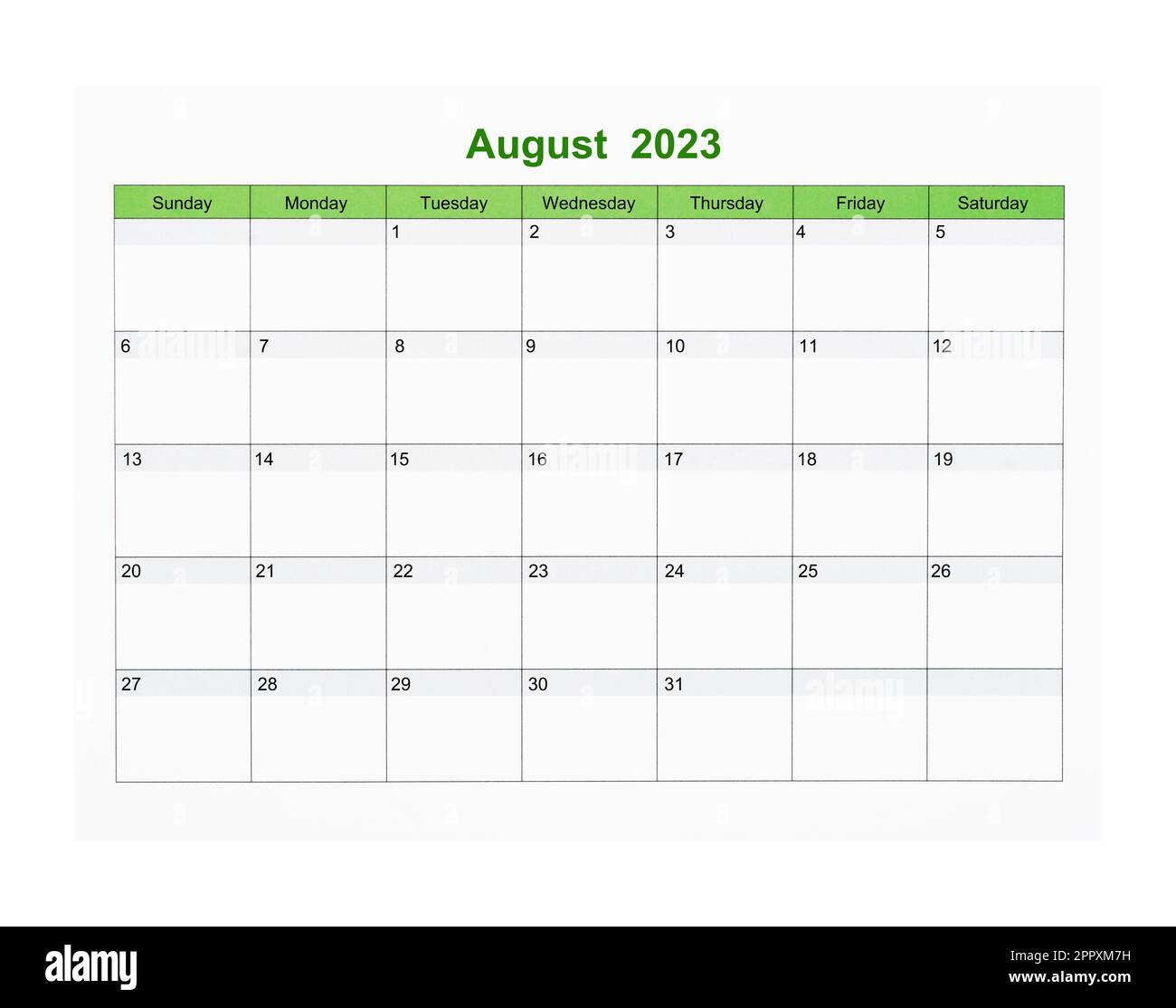 August 2023 Calendar page for 2023 year isolated on white background ...