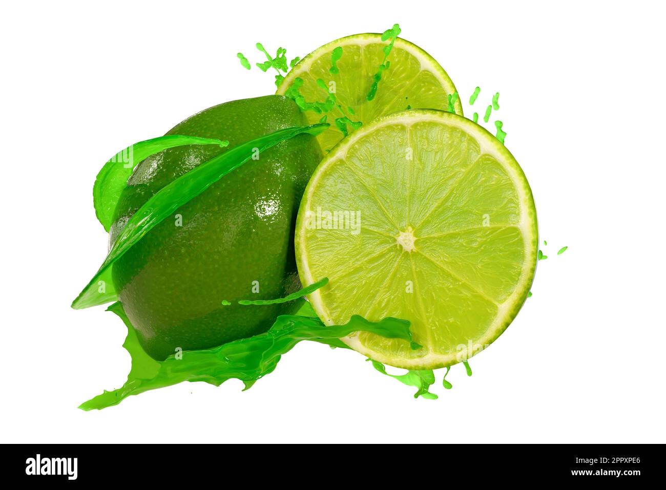 Lime and juice splash isolated on white background high quality details ...