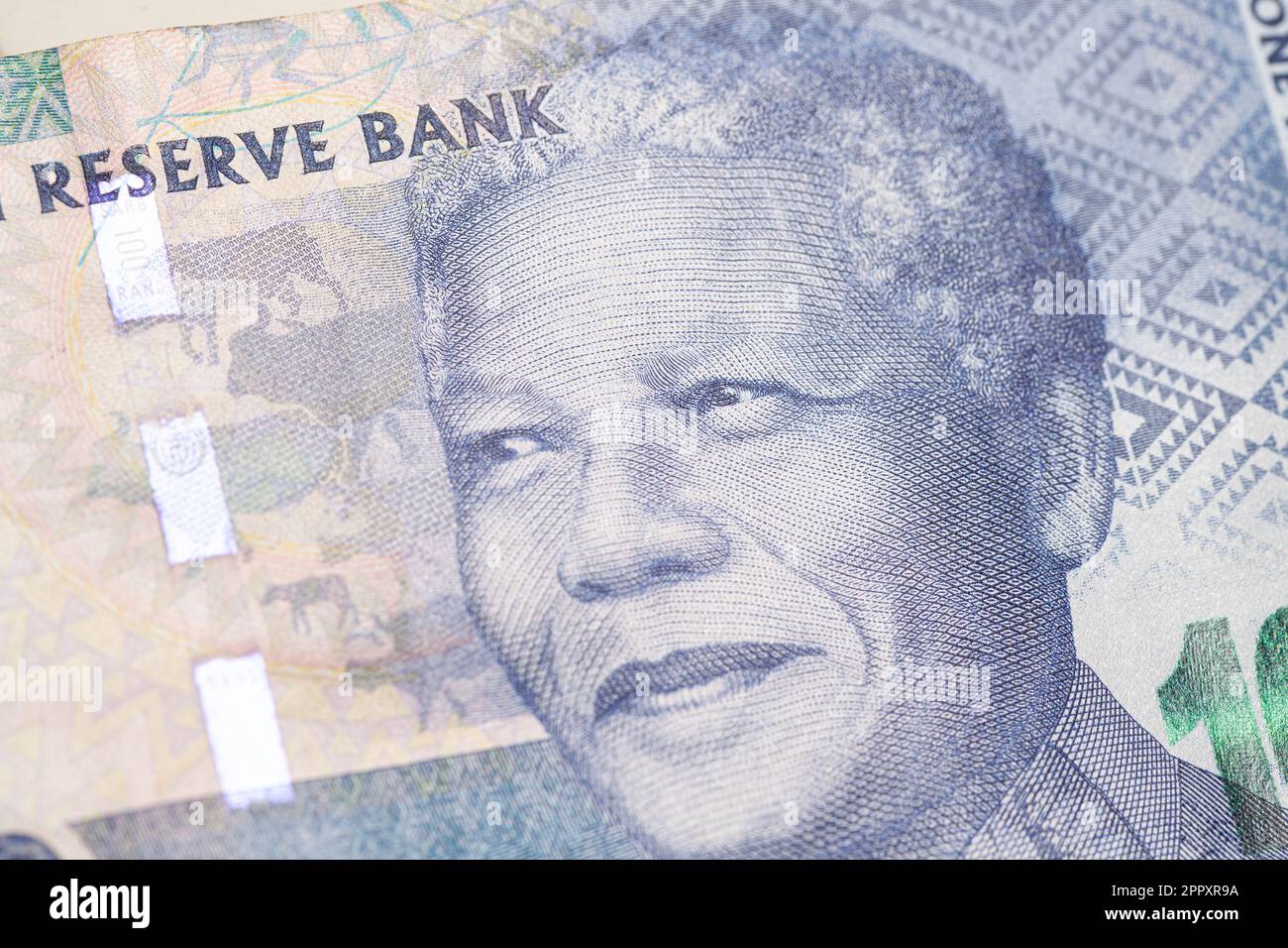Nelson Holilala Mandela faces on South African money 100 rand banknotes ...