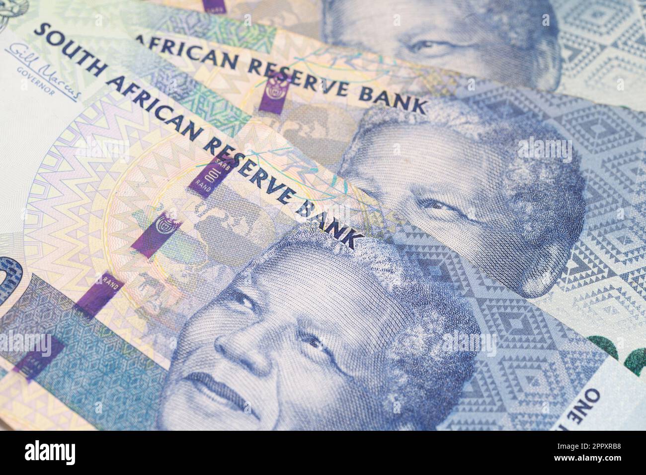 Nelson Holilala Mandela faces on South African money 100 rand banknotes ...