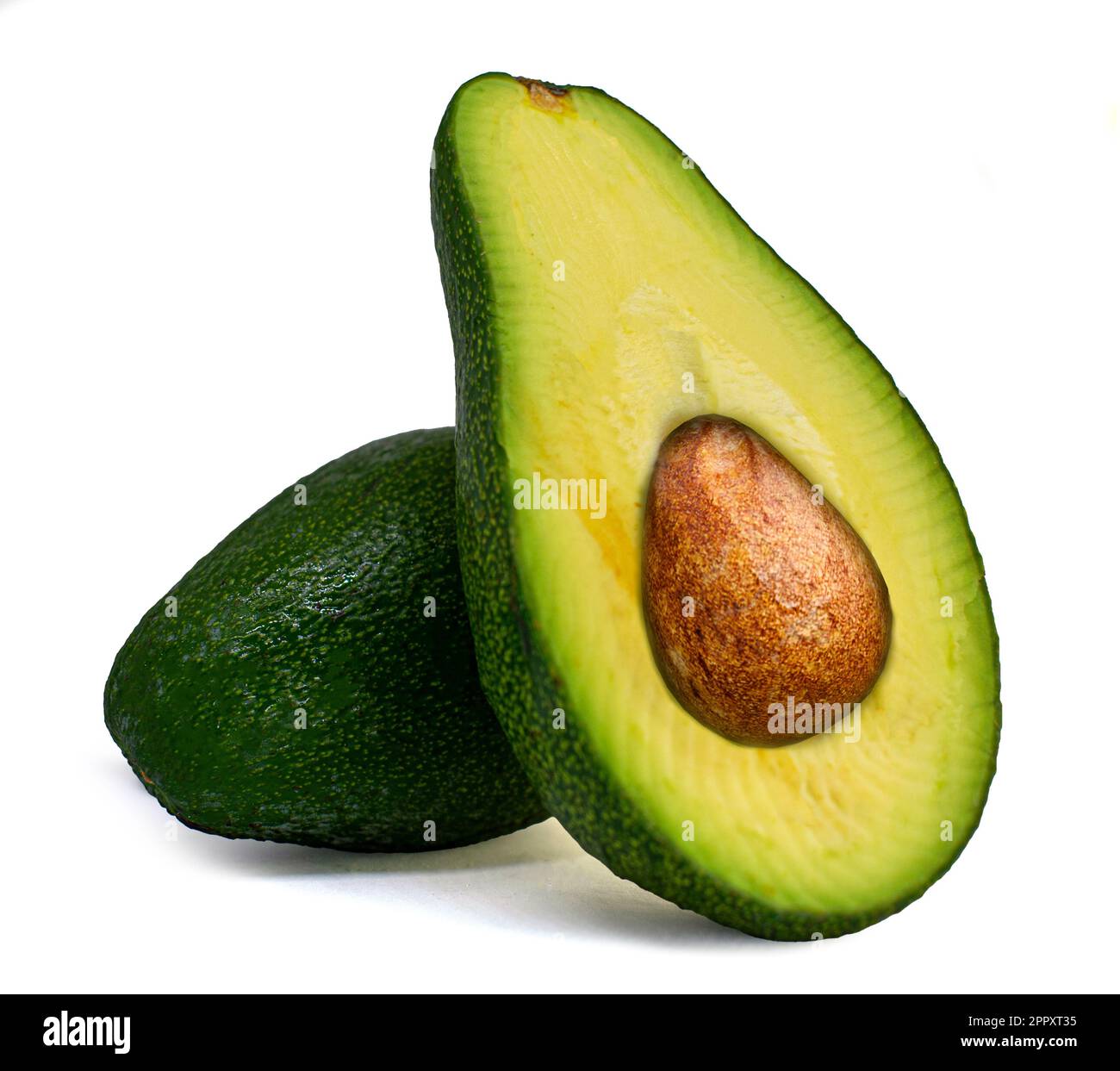 Fresh avocado whole and half isolated on white background, high quality ...