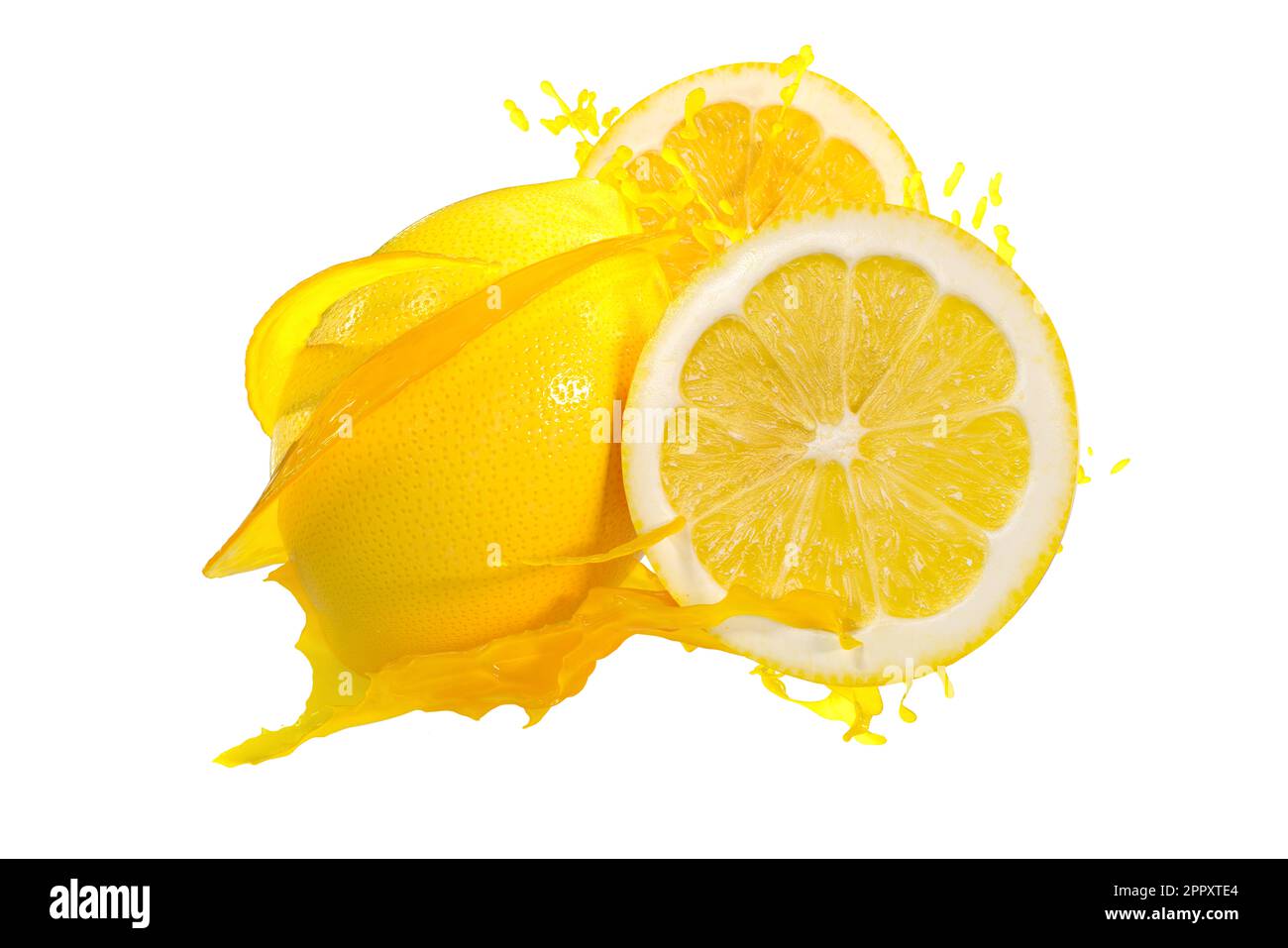 Lemon and juice splash isolated on white background high quality ...