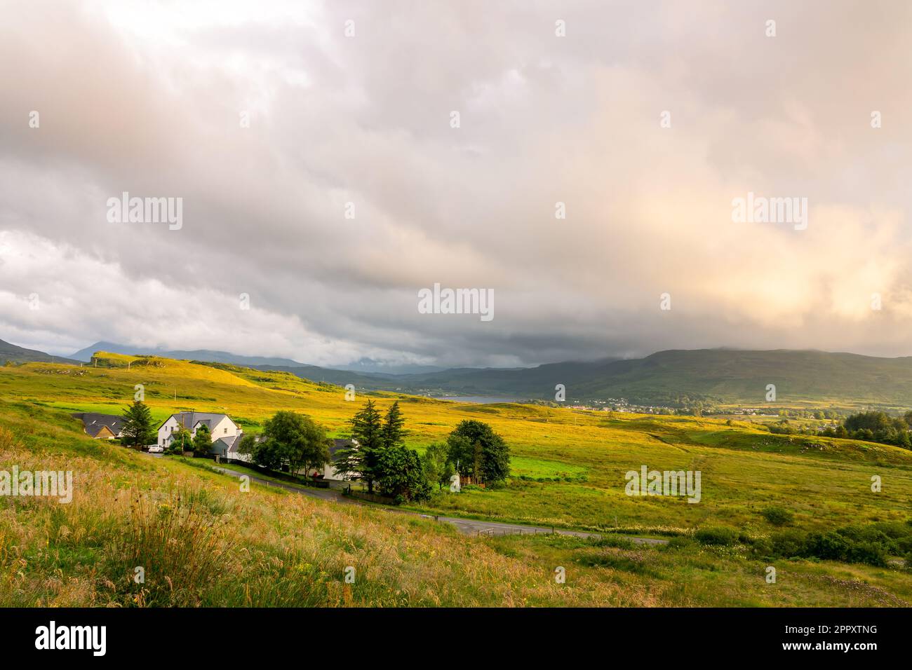 Isle of Skye landscape with dramatic sky at sunset, Scotland, UK Stock ...