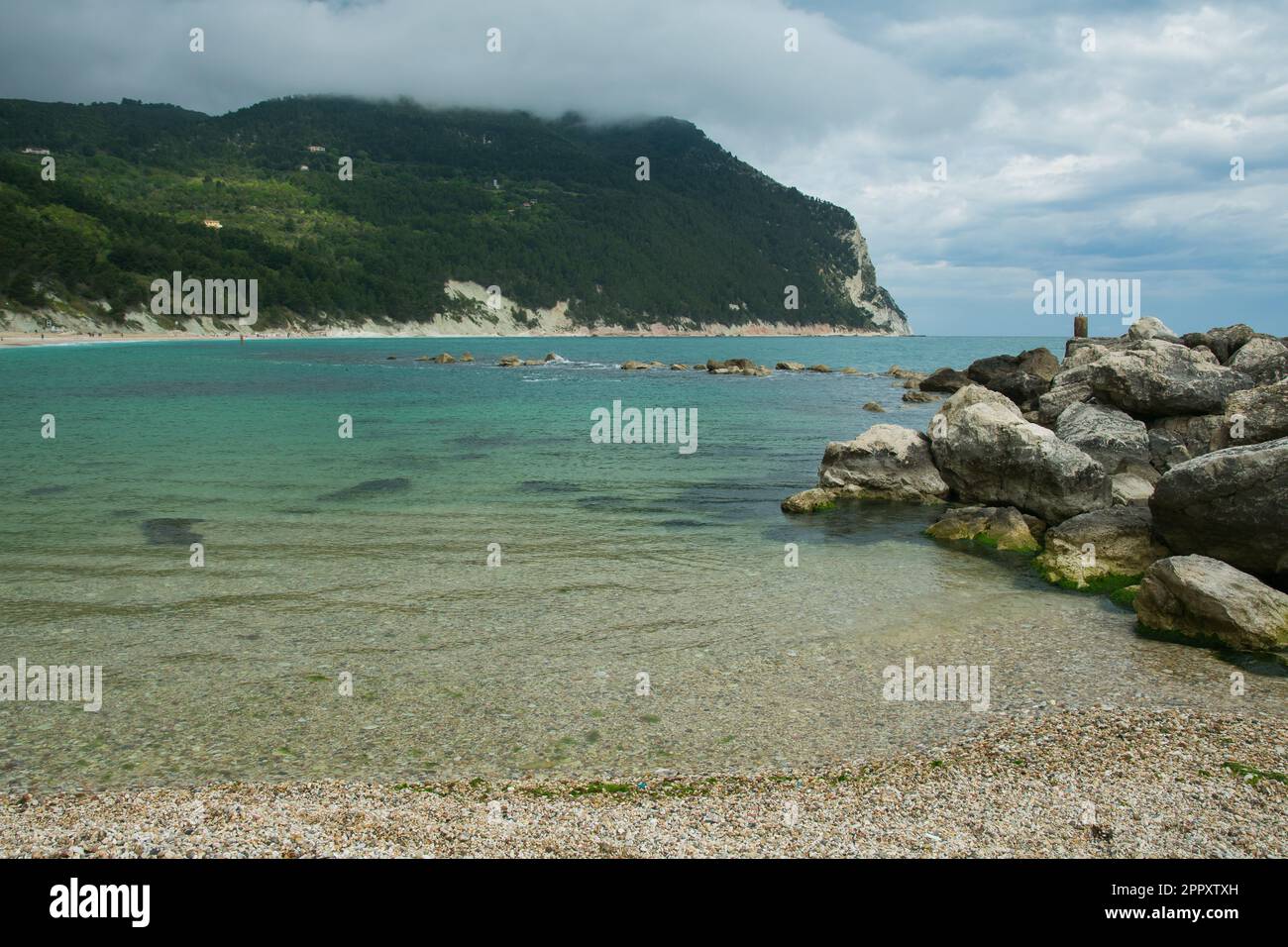 Seascape mountain Conero National Park, view of the Urbani beach ...
