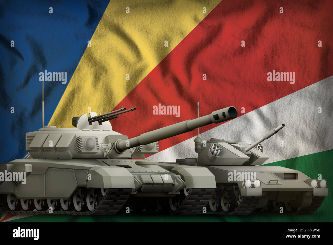 tanks on the Seychelles flag background. Seychelles tank forces concept ...