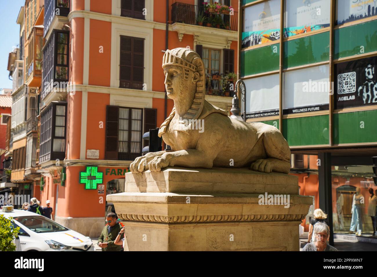 Statue of Sphinx at the Paseo del Born, in the center of Palma de ...