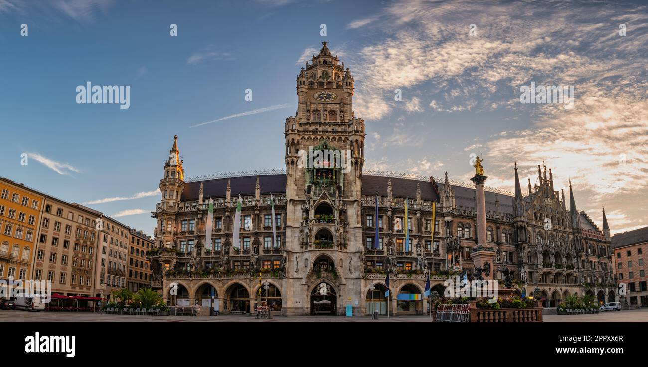Munich (Munchen) Germany, panorama sunrise city skyline at Marienplatz ...