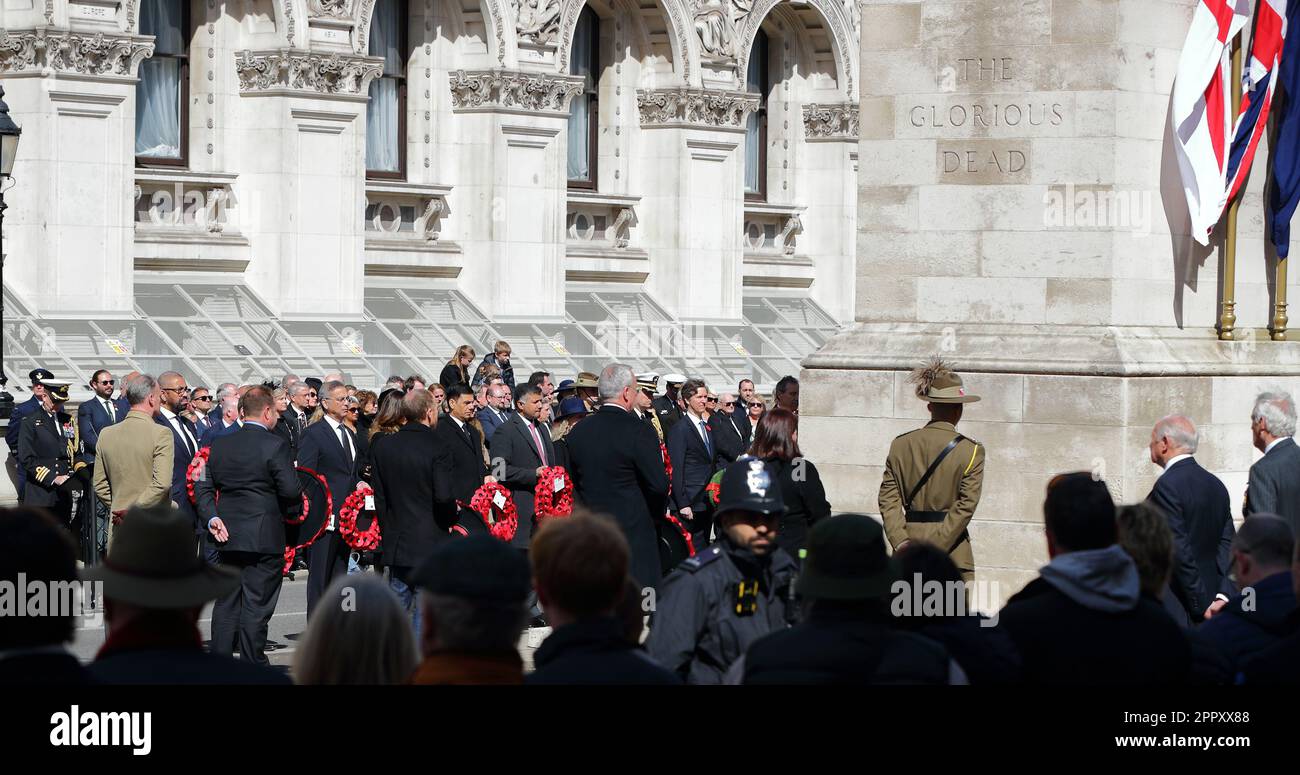 London, UK. 25th Apr, 2023. ANZAC day commemoration at the Cenotaph ...