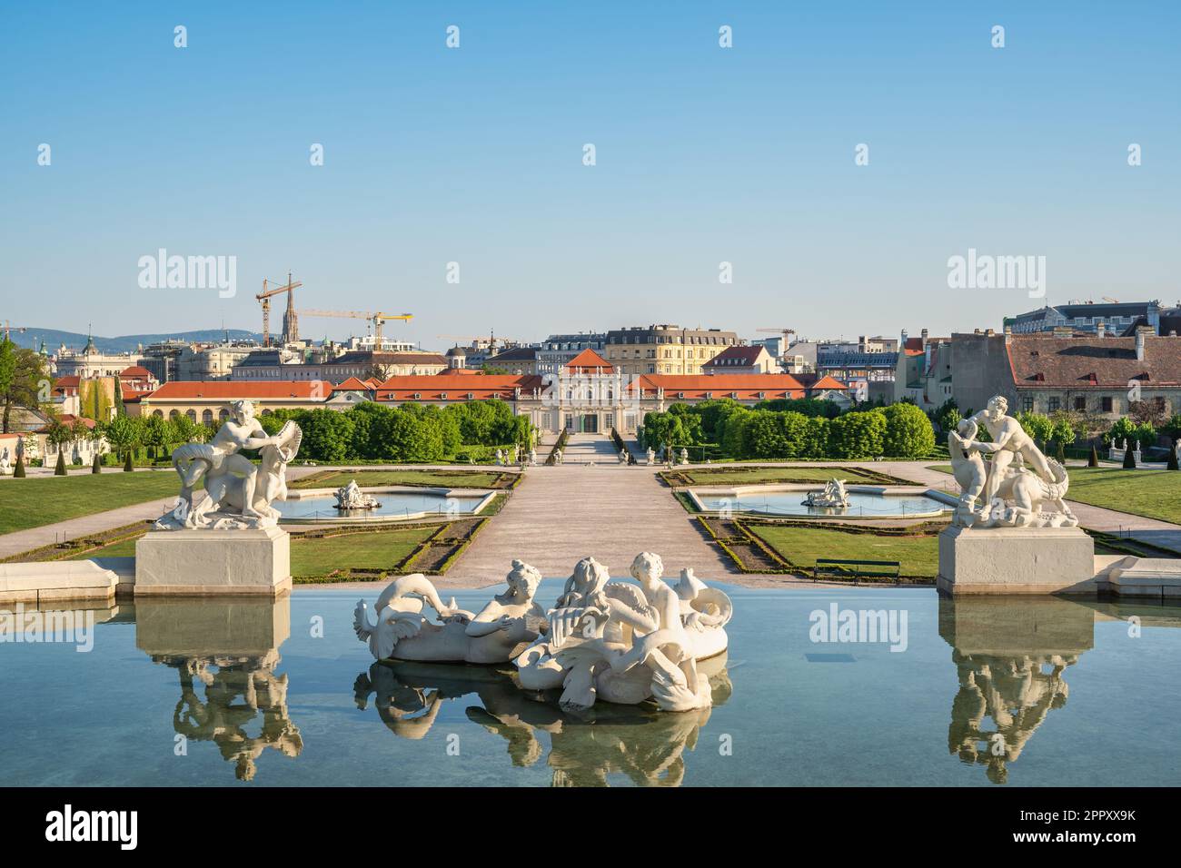 Vienna Austria city skyline at Lower Belvedere Palace and statue Stock ...