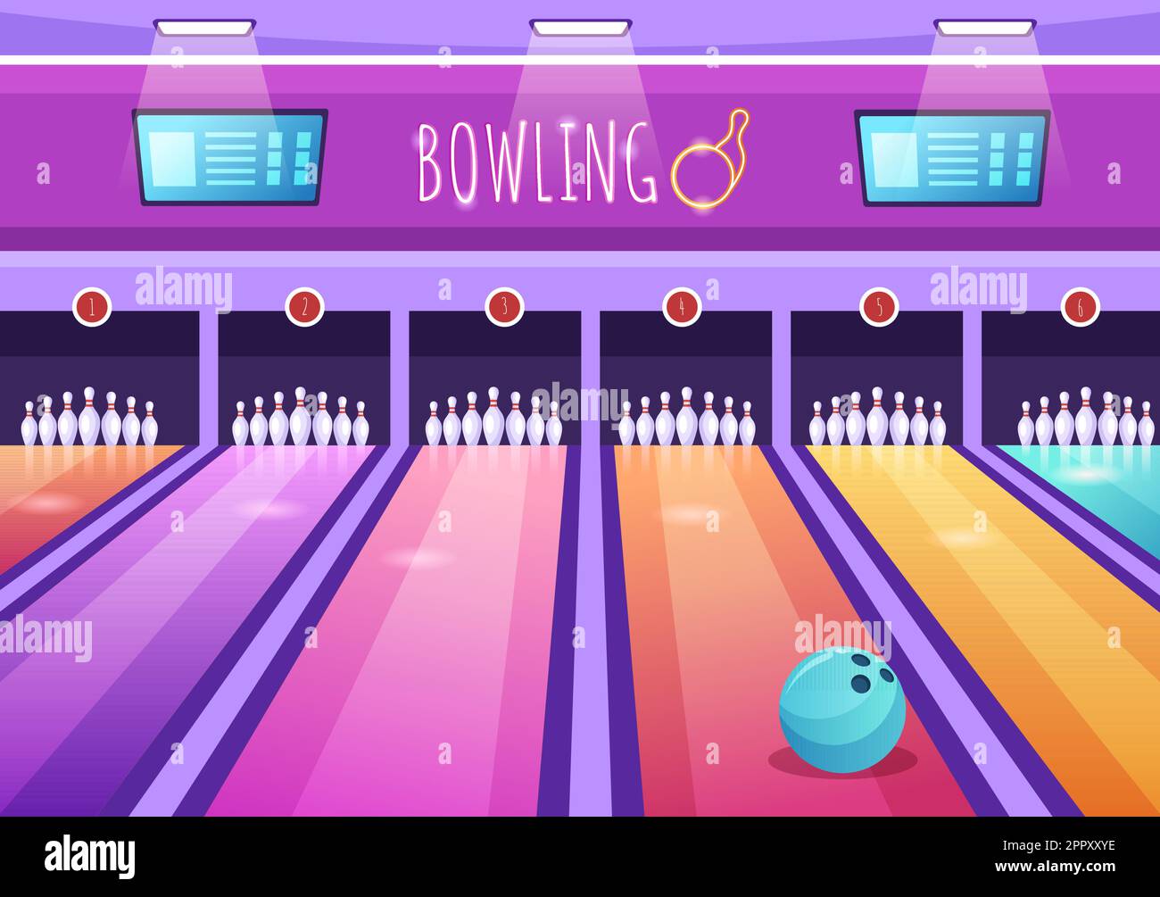 Bowling Game Hand Drawn Cartoon Flat Background Design Illustration ...