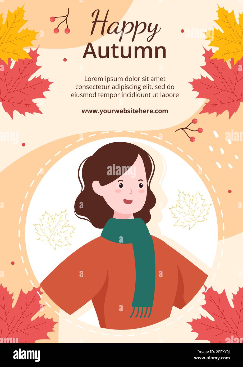 Autumn Flyer Template Hand Drawn Cartoon Background Vector Illustration ...