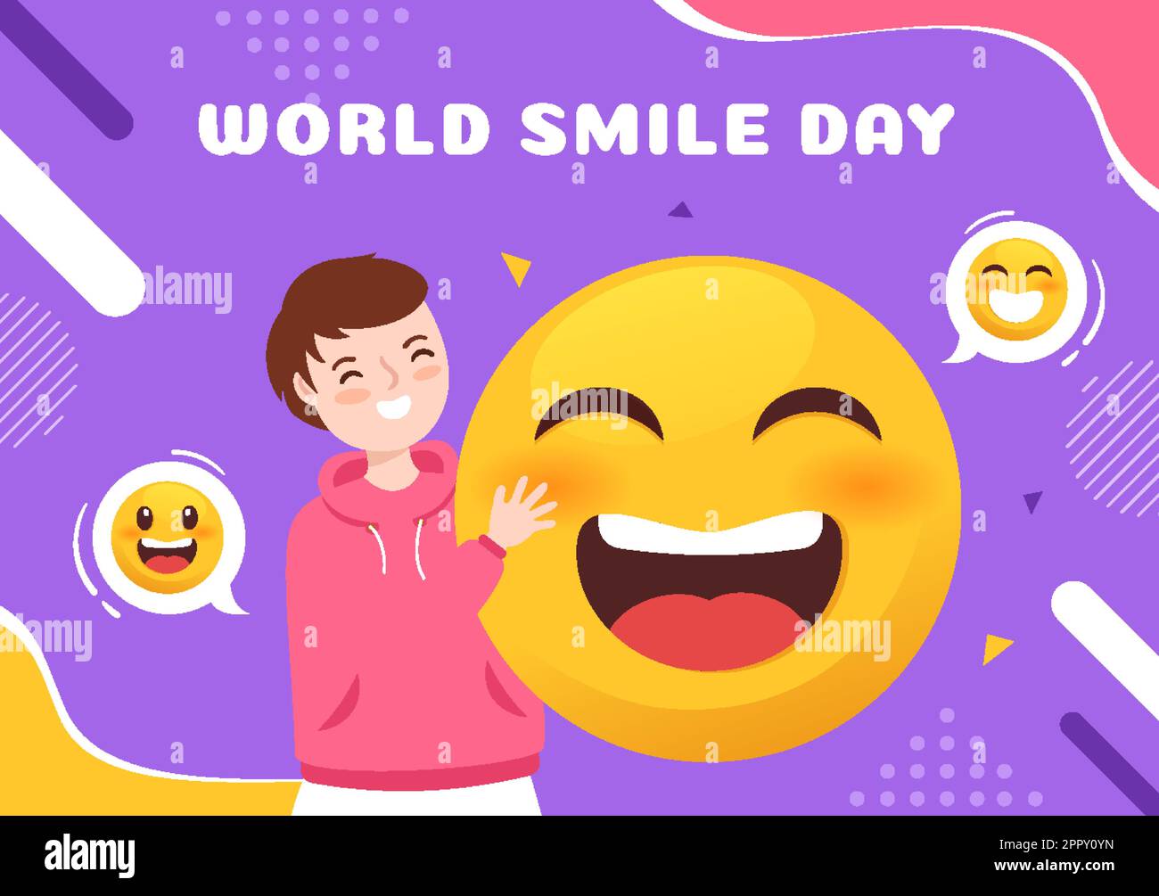 World Smile Day Hand Drawn Cartoon Illustration with Smiling Youth and ...